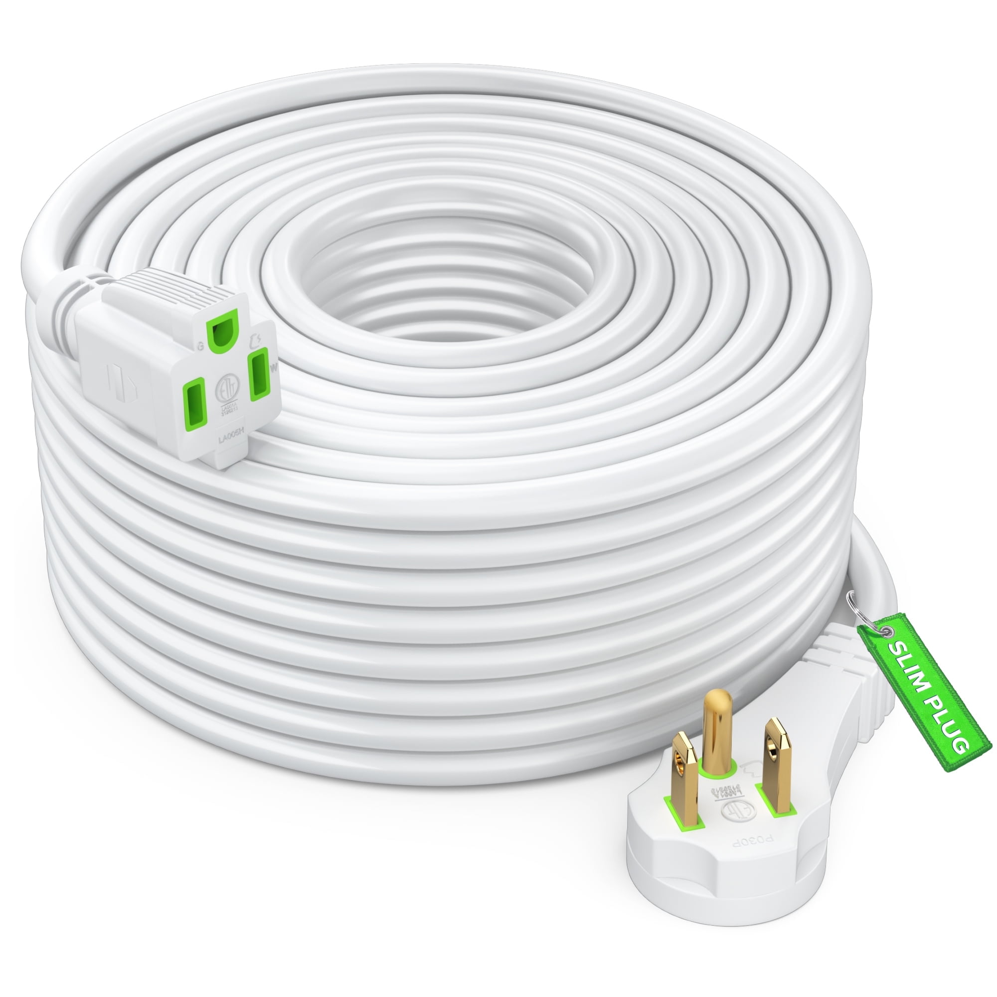 Maximm Flat Plug Extension Cord 50 ft with Slim Space-Saving Plug ...