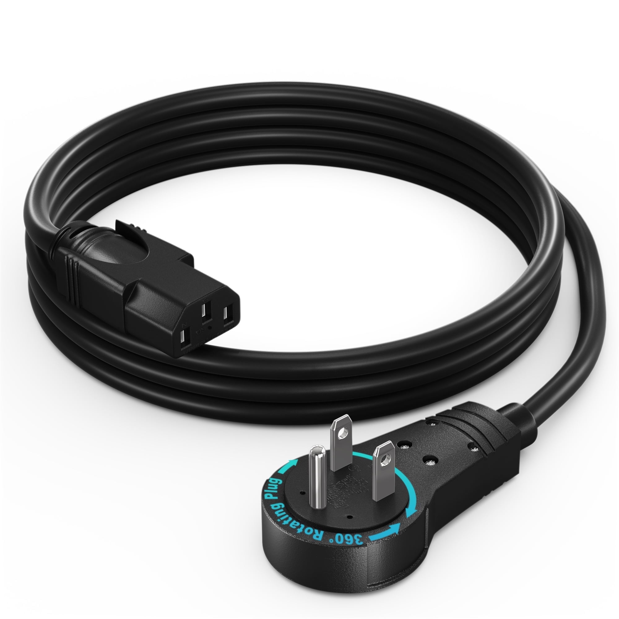 Maximm Monitor Computer Power Cord 2 Ft Flat Plug 360° Rotating PC ...