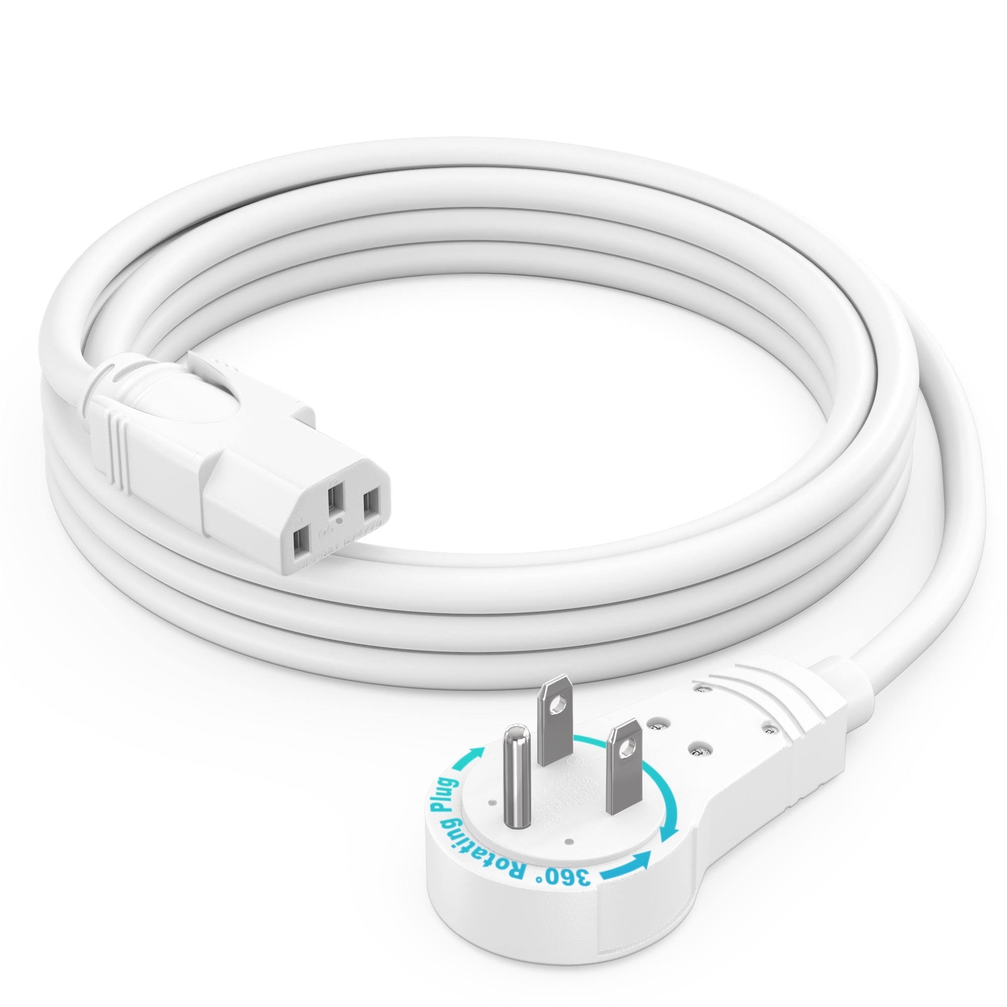 Maximm Monitor Computer Power Cord 3 Ft Flat Plug 360° Rotating PC ...