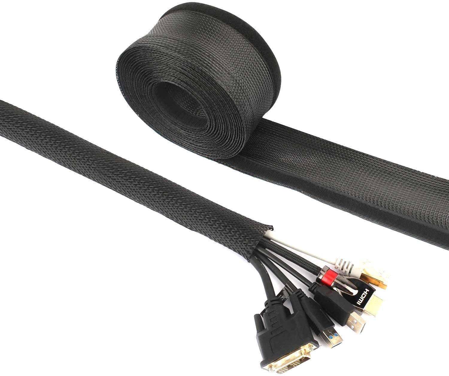Maximm Self-Closing Cable Management Sleeve - 25 Foot - Braided Wire ...