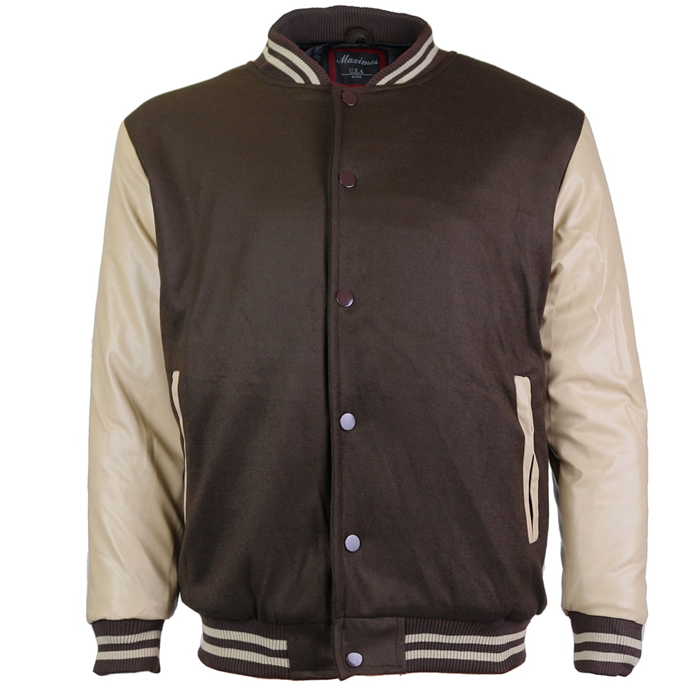 Maximos Men's LMJ Snap Button Front Classic Varsity Jacket Brown Khaki ...