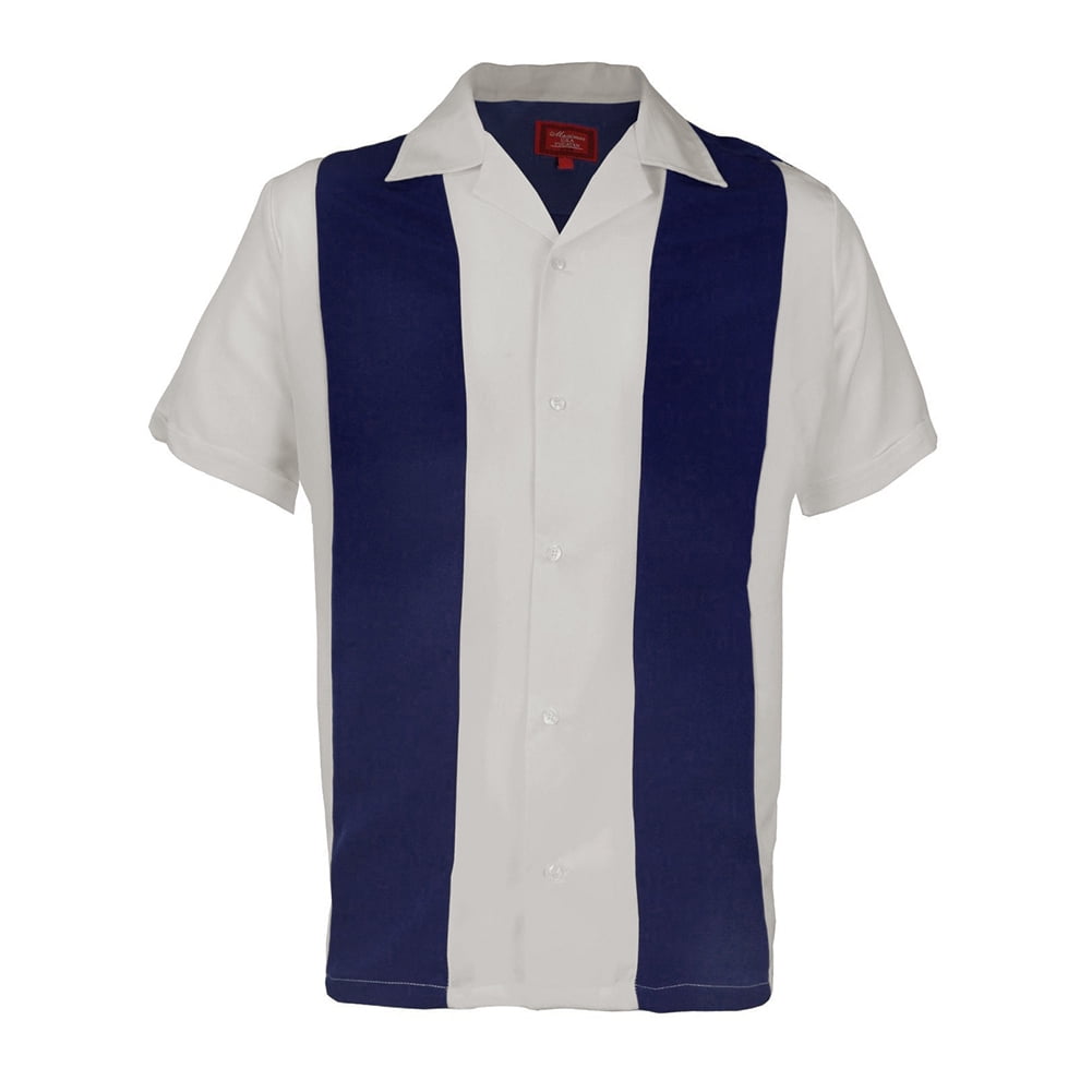Maximos Men's Retro Classic Two Tone Bowling Shirt Beige Navy 5XL ...