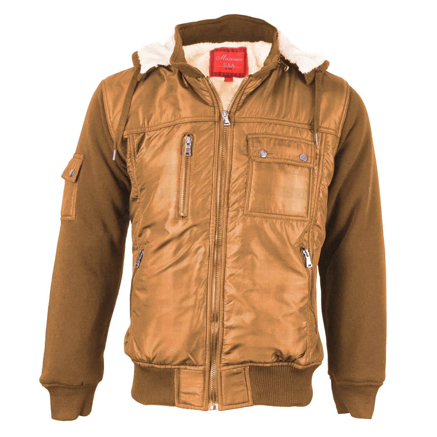 Maximos Men's Sherpa Lined Removable Hood Multi Pocket Zipper Bomber ...