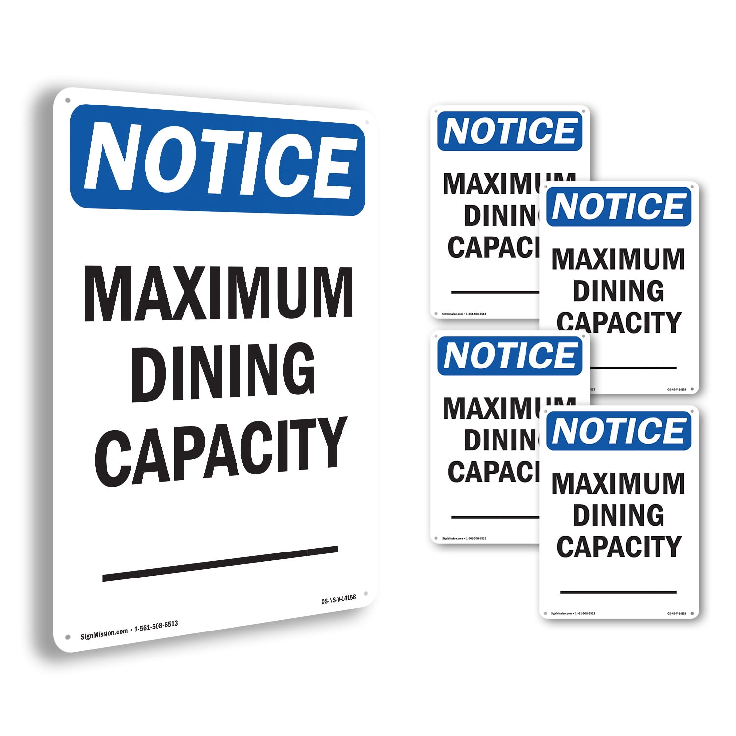 Maximum Dining Capacity ____ OSHA Notice Rigid Plastic Sign 24 Inch x ...