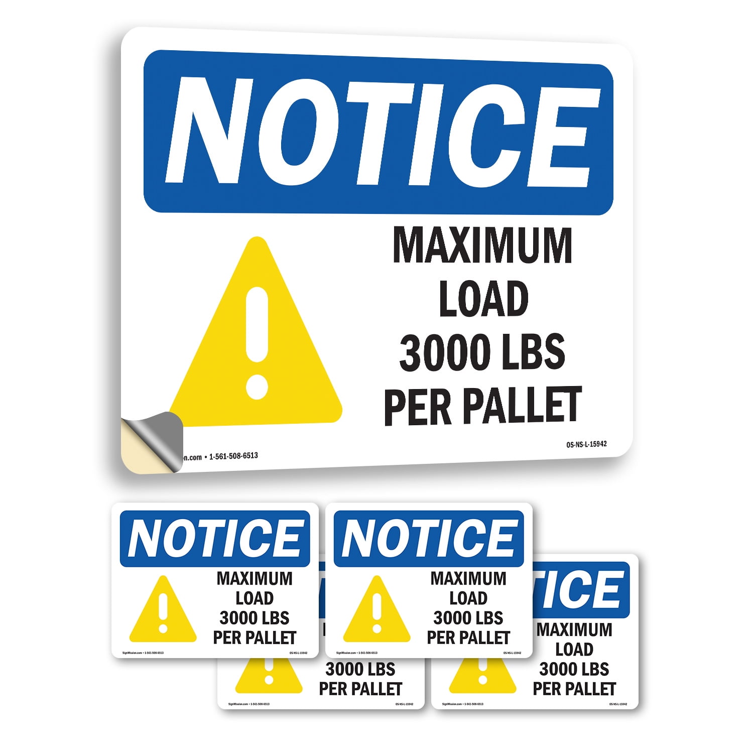 Maximum Load 3000 Lbs With Symbol OSHA Notice Vinyl Decal Label 18 Inch ...
