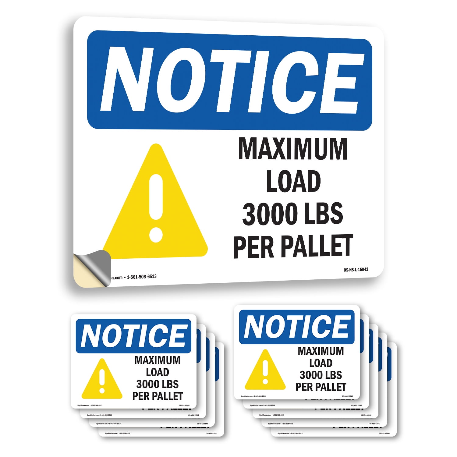 Maximum Load 3000 Lbs With Symbol OSHA Notice Vinyl Decal Label 7 Inch ...