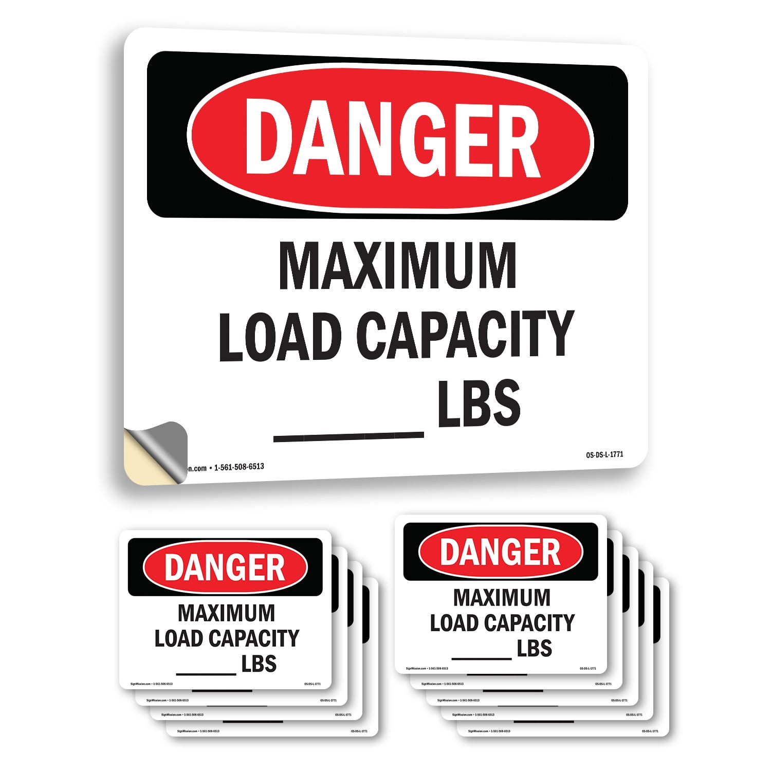 Maximum Load Capacity lbs OSHA Danger Vinyl Decal Label 7 Inch x 5 Inch ...