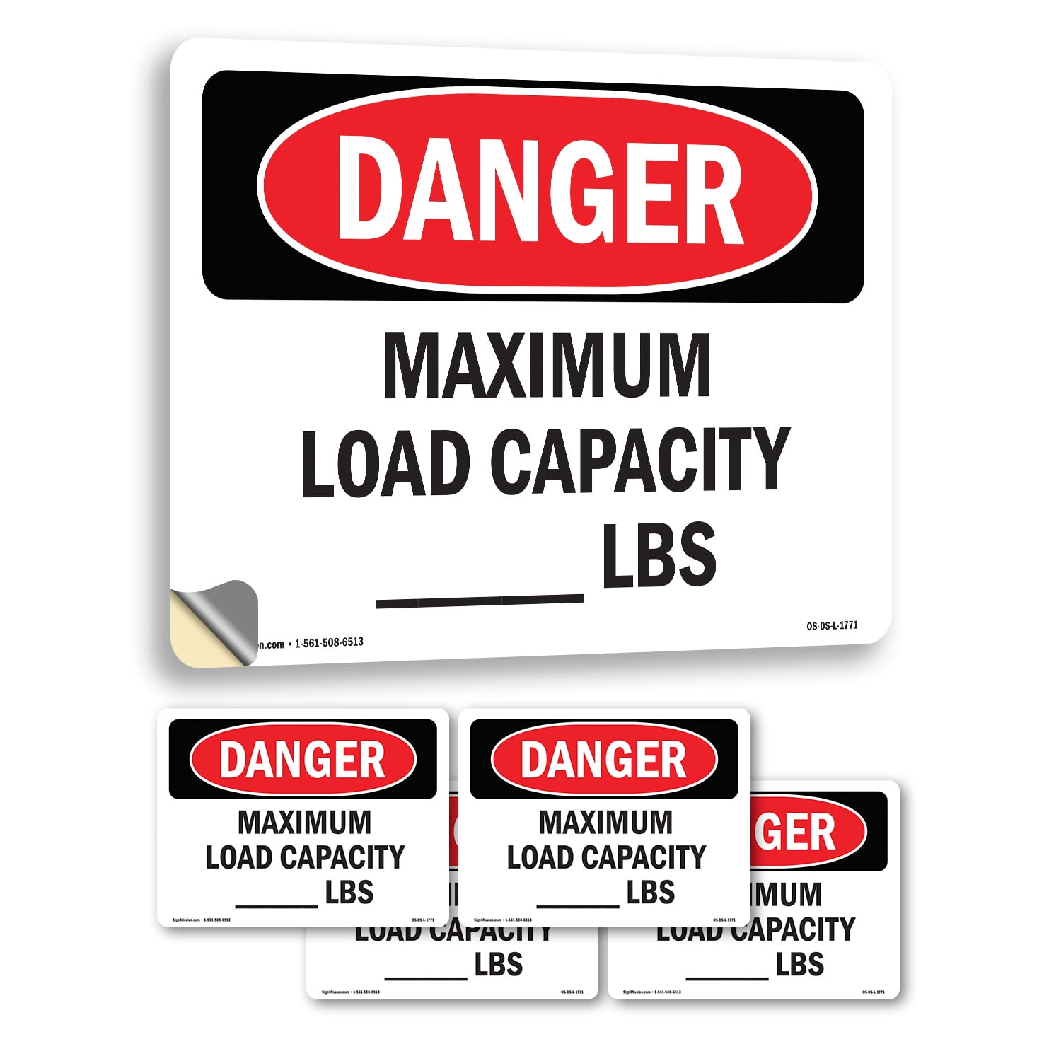 Maximum Load Capacity lbs OSHA Danger Vinyl Decal Label 7 Inch x 5 Inch ...