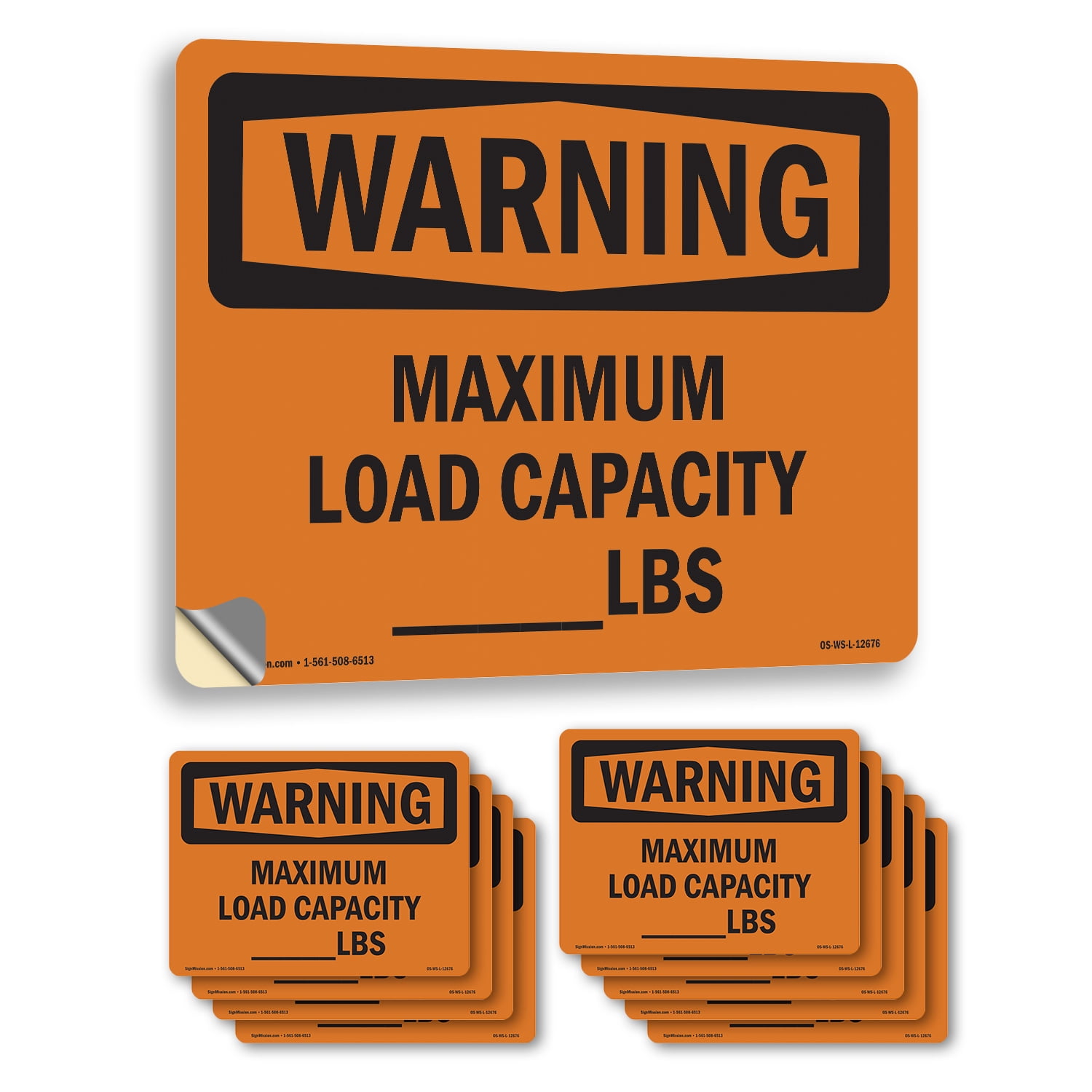 Maximum Load Capacity lbs OSHA WARNING Vinyl Decal Label 18 Inch x 12 ...