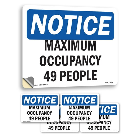 Maximum Occupancy 49 People OSHA Notice Vinyl Decal Label 18 Inch x 12 ...