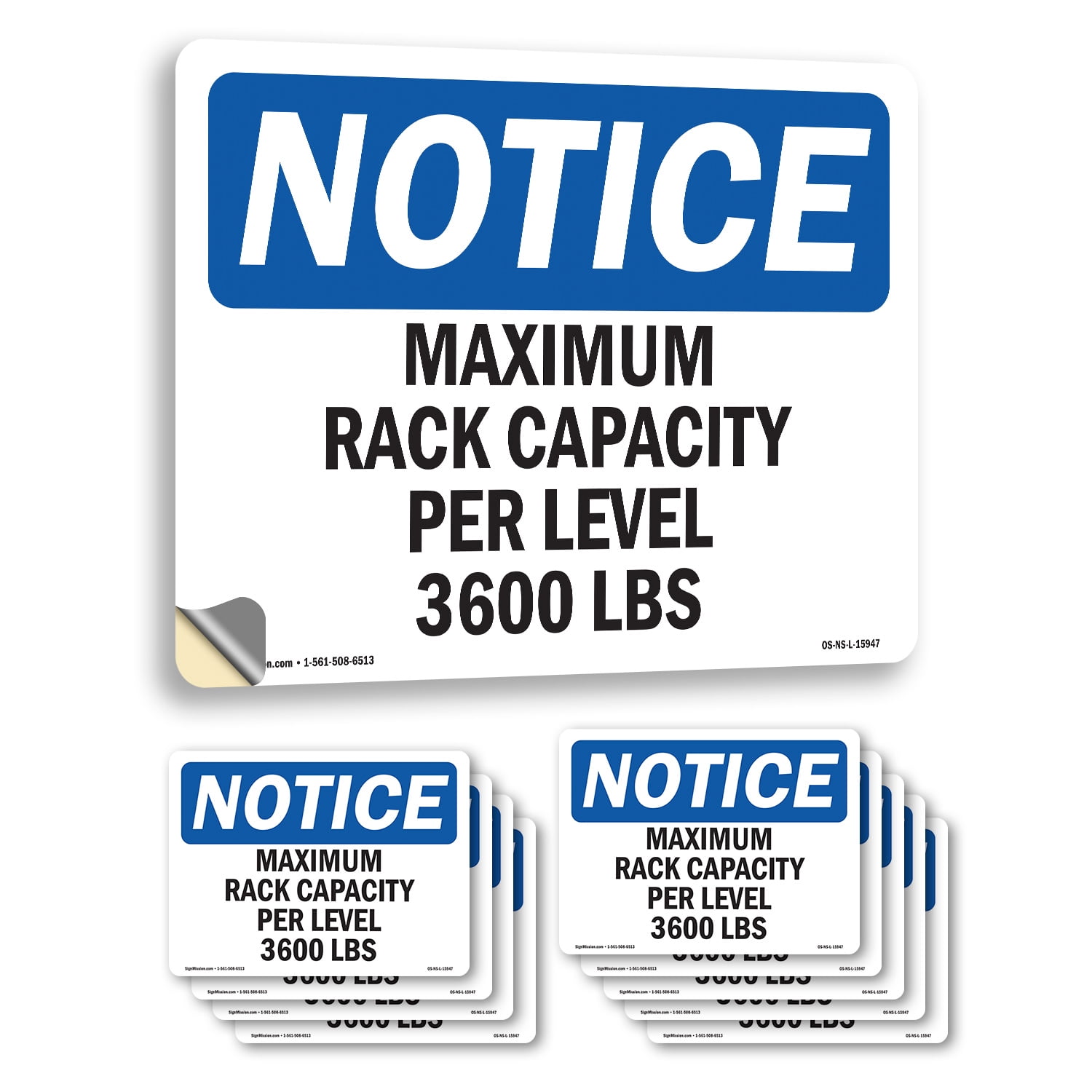 Maximum Rack Capacity Per Level 3600 Lbs OSHA Notice Vinyl Decal Label ...