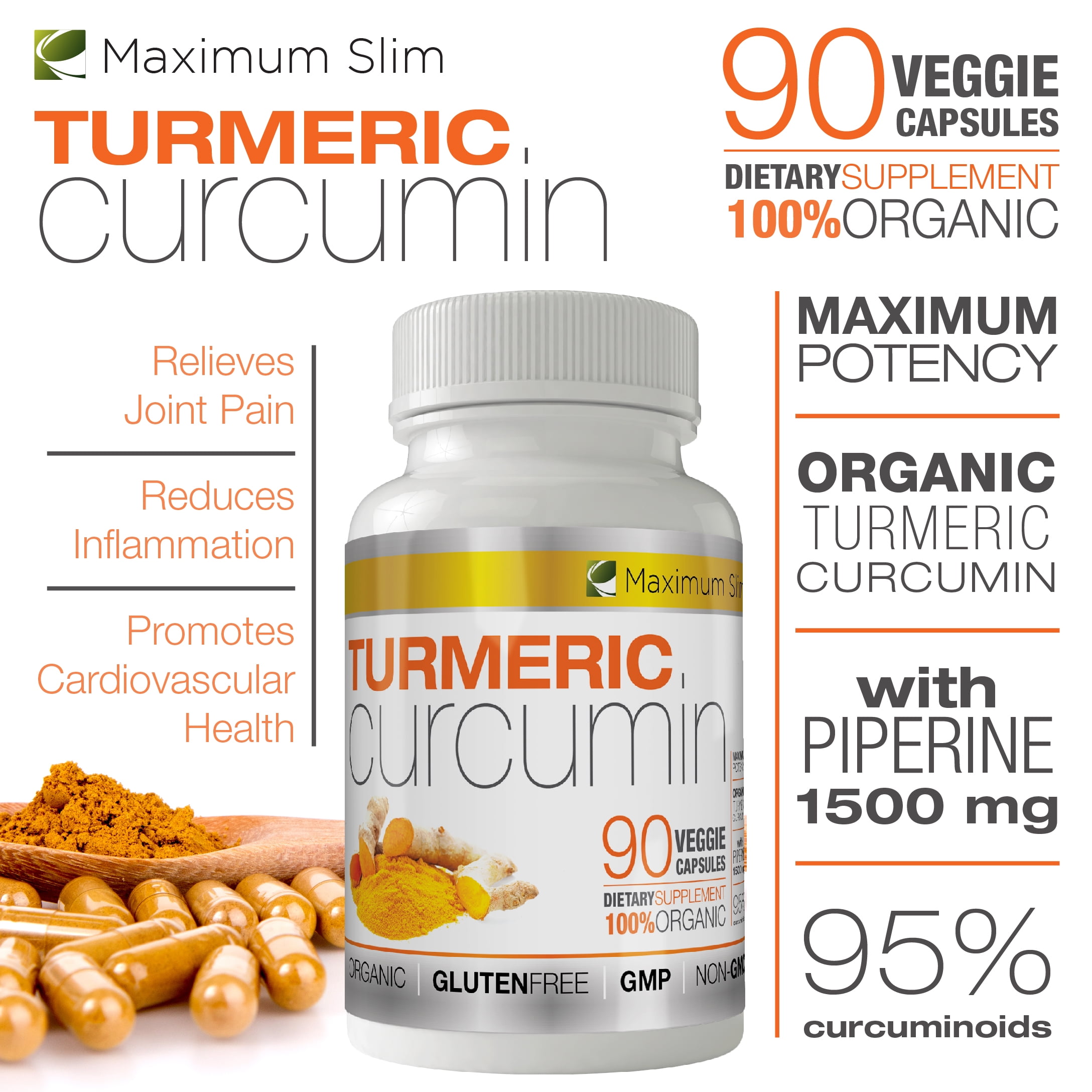 Maximum Slim Turmeric Curcumin with Piperine 1500mg, 90 Count - Walmart.com