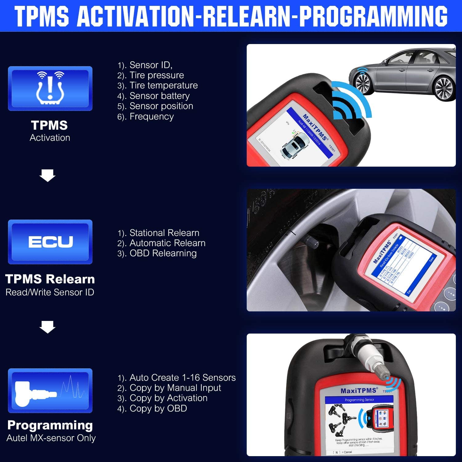 Maxitpms Ts501 Tpms Tool Obd2 Tire Pressure Monitoring System ...