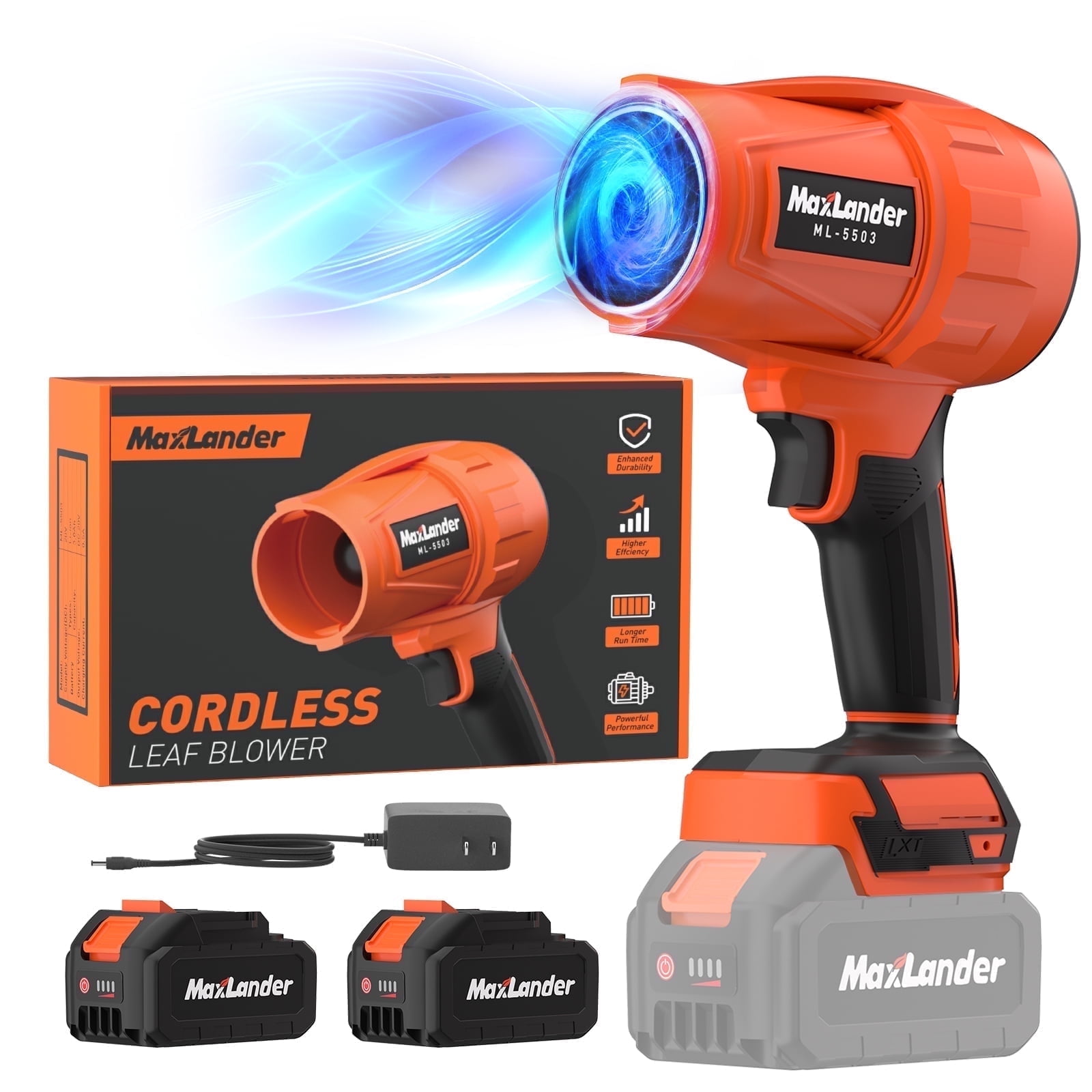 Maxlander Cordless Leaf Blower, 20V Portable Handheld Leaf Blower with ...