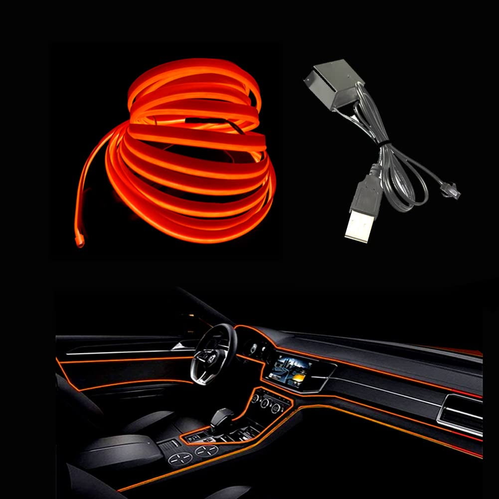 Maxlaxer El Wire Orange IFF17 Interior Car LED Strip Lights, 3M Neon ...