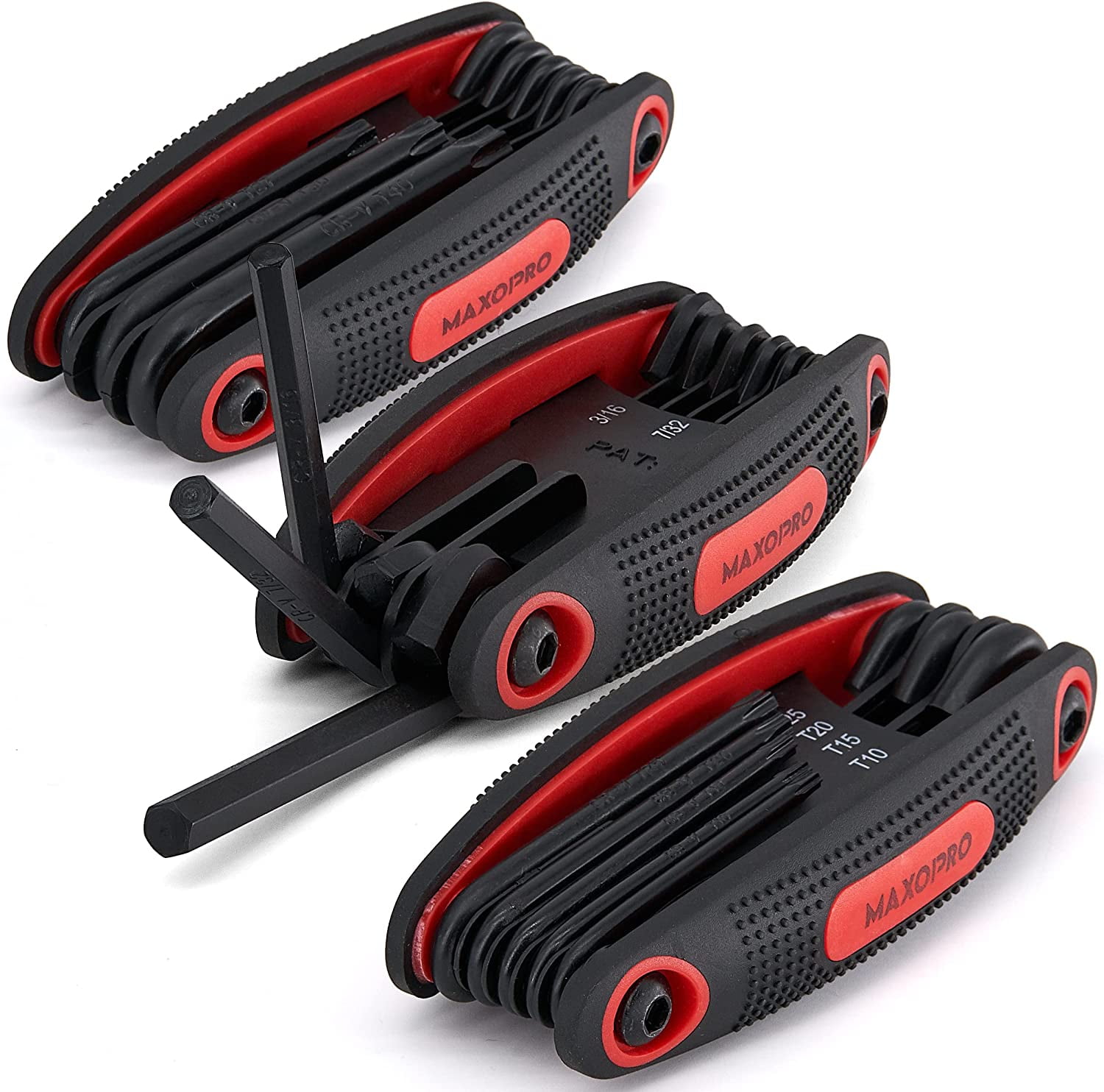 MaxoPro 25pc Folding Allen Wrench Set – Pack of 3 Metric and SAE Hex Keys Set , Torx Wrench Set ...