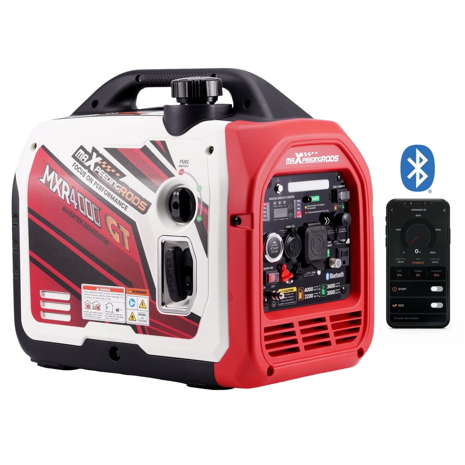Maxpeedingrods 4000watt Portable Dual Fuel Generator Inverter LPG/Gas Bluetooth Start Quiet ...