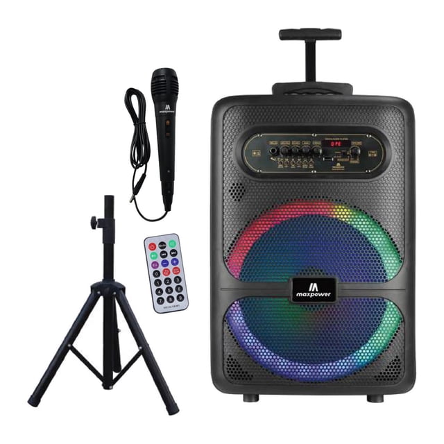 Maxpower 12" Trolley Bluetooth Speaker with Stand Combo Wired Mic ...