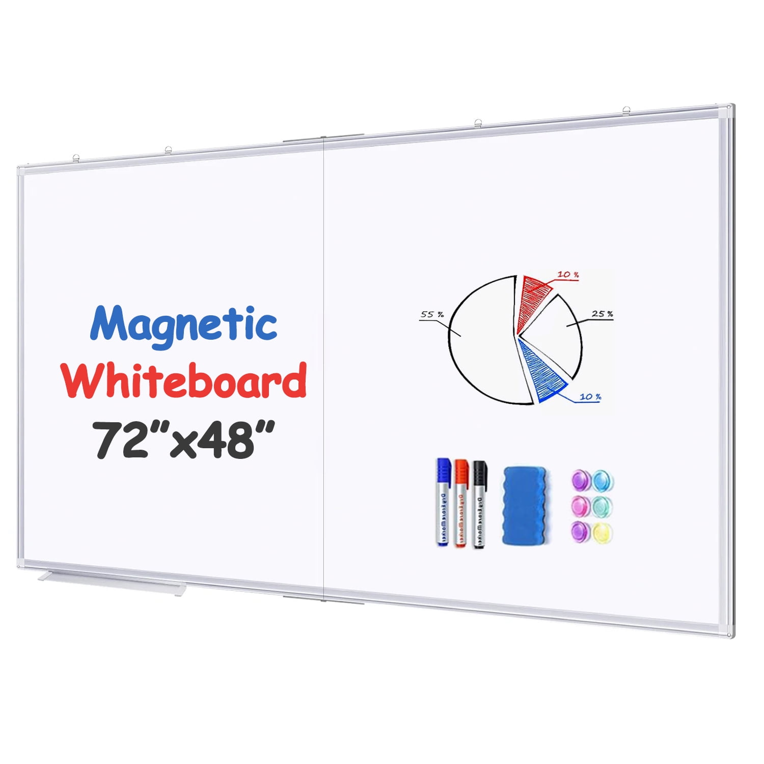 Maxtek Metal Vertical 72x48'' Whiteboard, Magnetic Memo, Wall-Mount ...