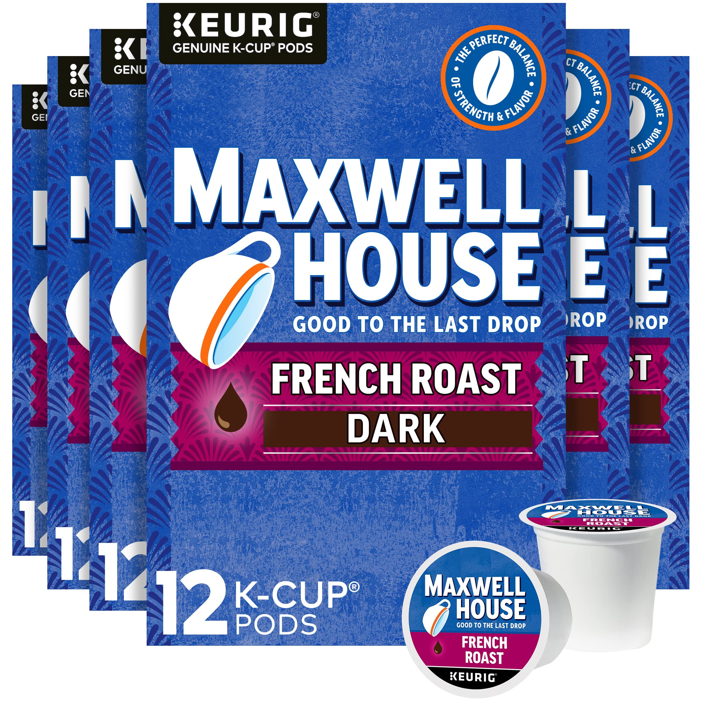 Maxwell House French Roast Dark Roast K-Cup Coffee Pods (72 Ct Pack, 6 ...