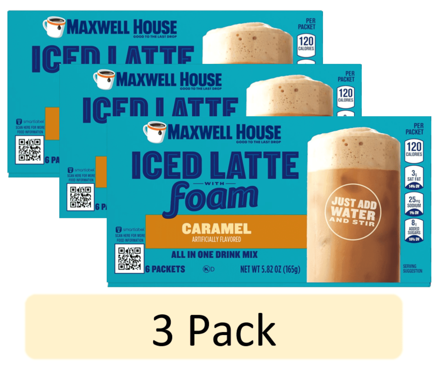 (3 Pack) Maxwell House Iced Caramel Latte with Foam All in One Drink Mix, 5.82 oz, 6 Packets ...