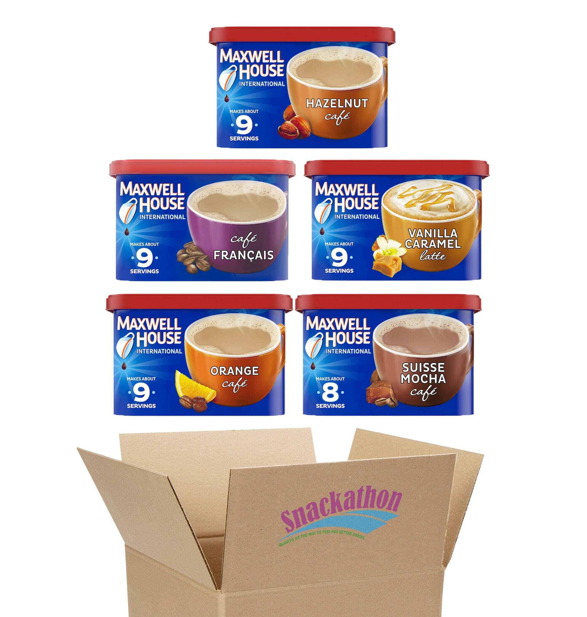 Maxwell House Instant Coffee Variety Pack, 5 Cafe flavors (Hazelnut ...