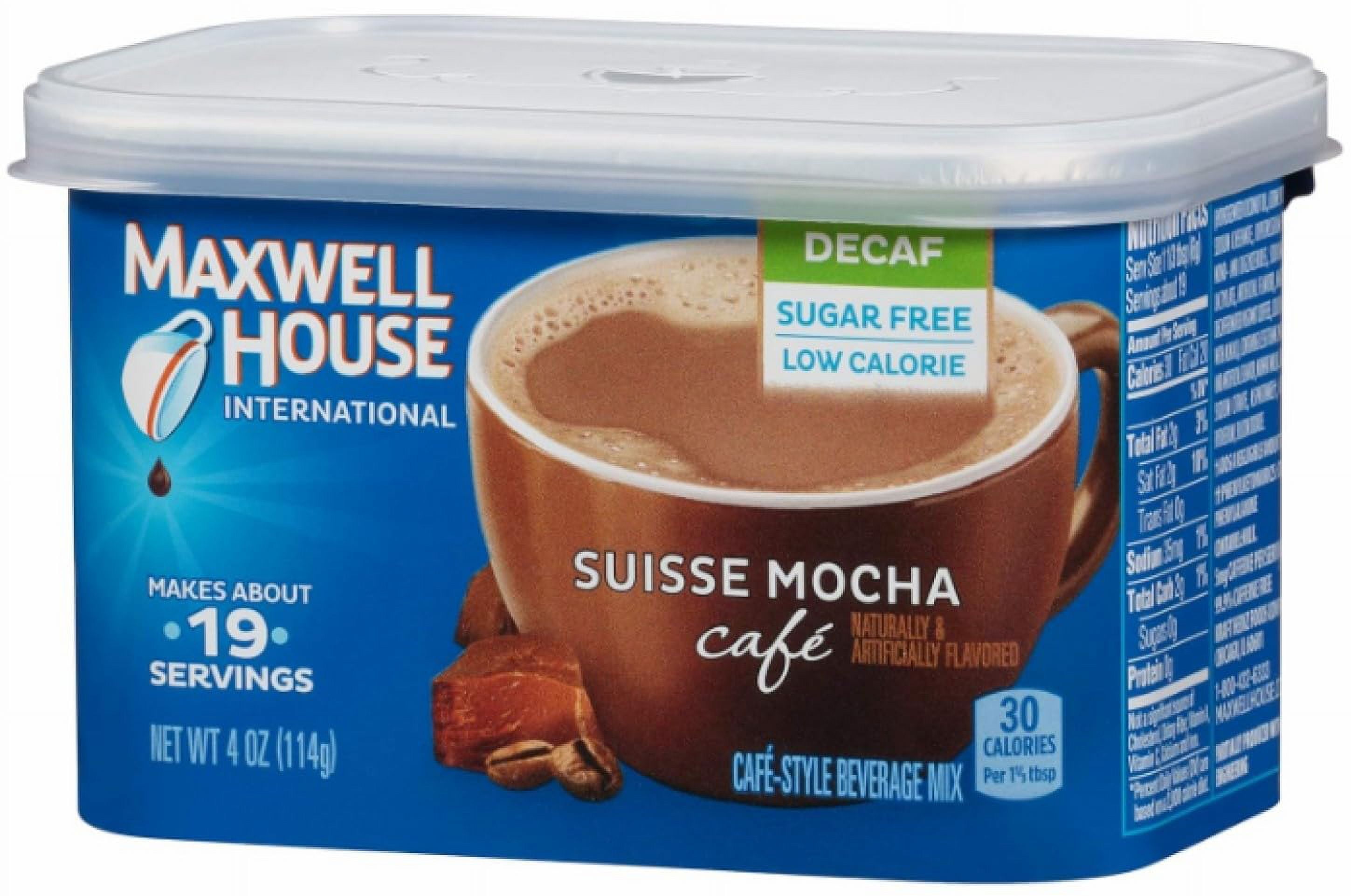 Maxwell House Intl Sugar-Free Decaf Suisse Mocha 4 oz Tub, 4 Pack, 2 ...