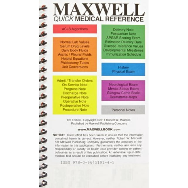 Pre-Owned Maxwell Quick Medical Reference Paperback - Walmart.com