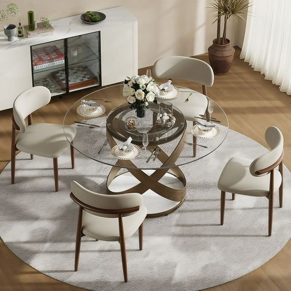 POVISON-Maxwell - Round Tempered Glass Dining Table - Walmart.com
