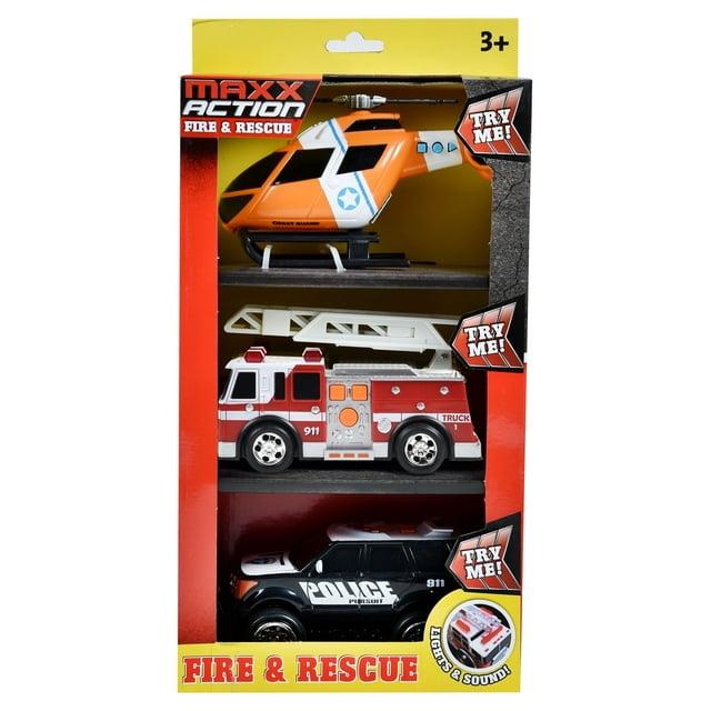 Maxx Action Mini Rescue Lights & Sounds Play Vehicles Set, Firetruck ...