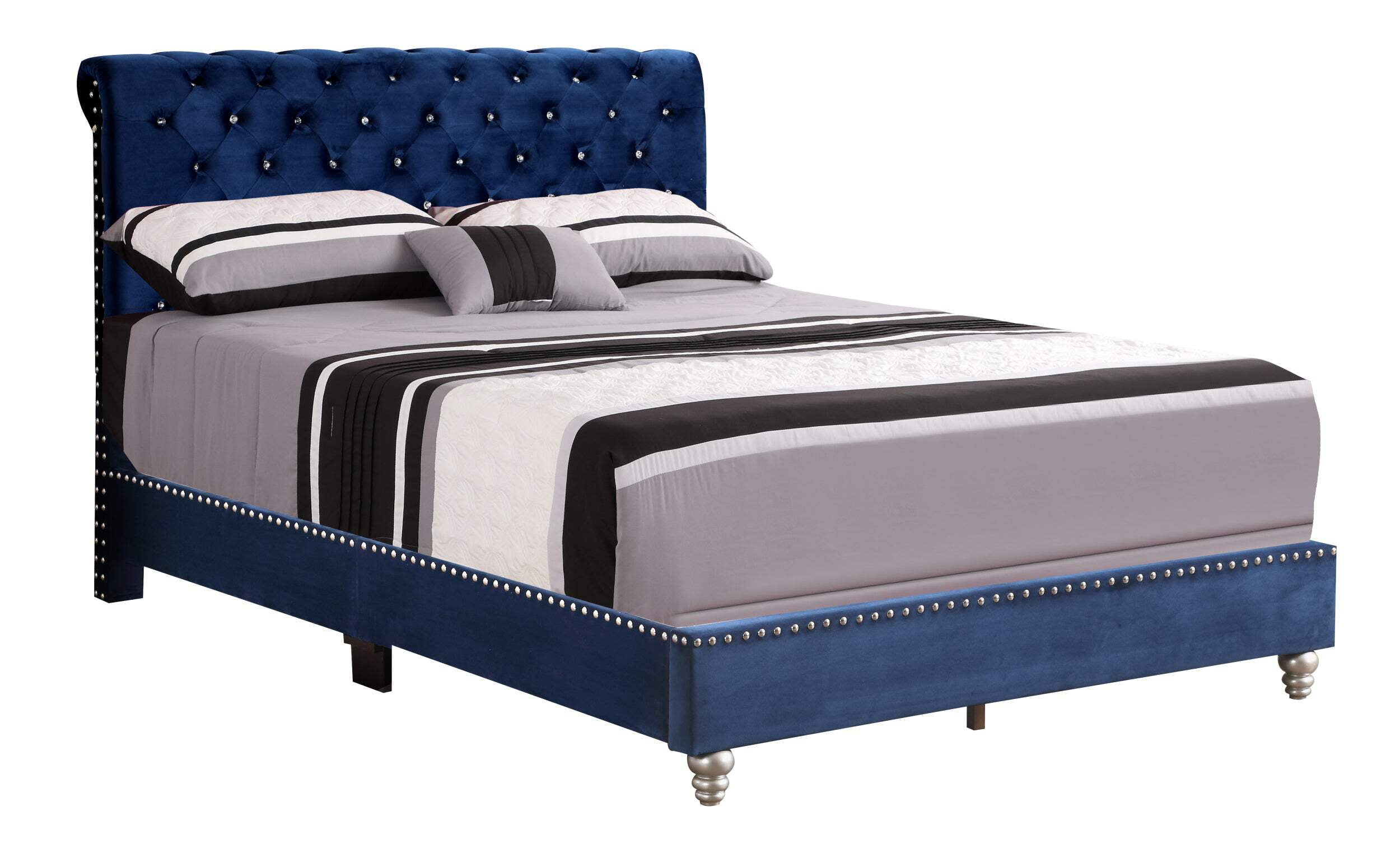 Maxx G1943 Qb Up Tufted Upholstered Bednavy Blue Navy Blue Foam Velvet - Walmart.com