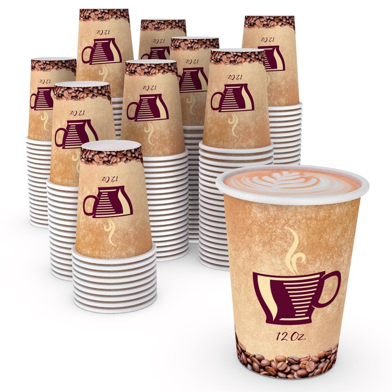 MaxxCore 12 Oz Coffee Cups Disposable Coffee Hot Cups 12 oz (100 Pack ...