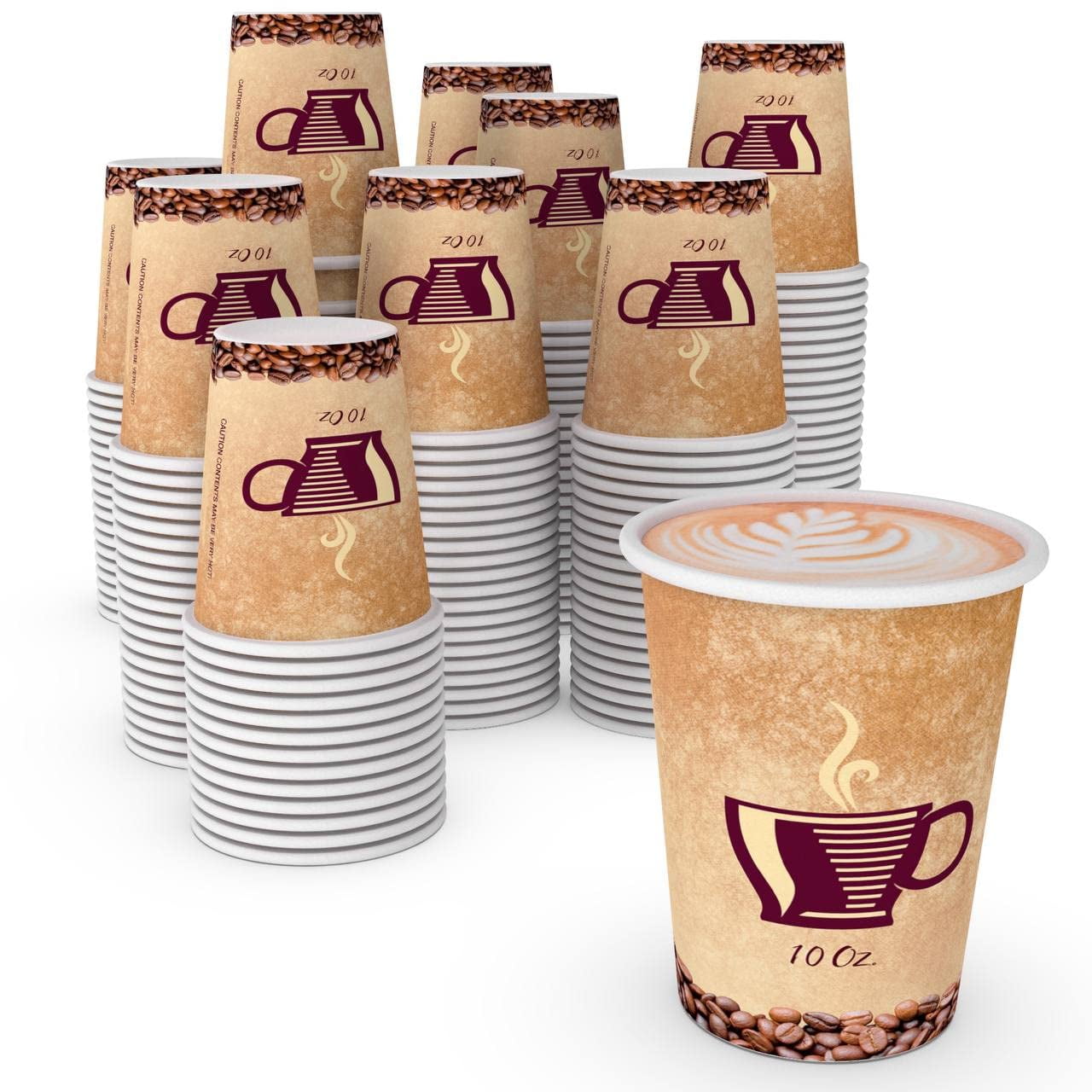 MaxxCore Disposable Coffee Cups, 10 oz, 100 Pack, Insulated Paper Cups ...