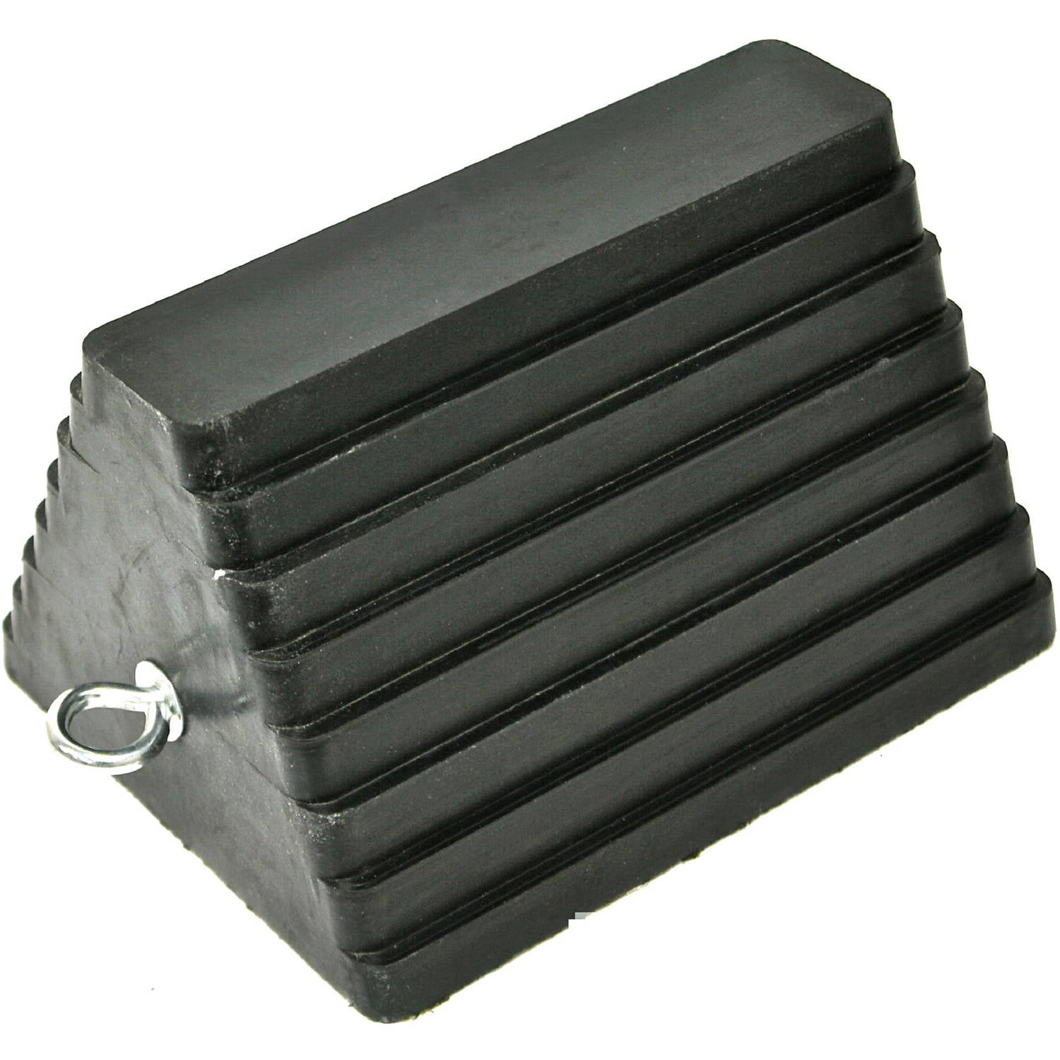 MaxxHaul Heavy Duty Rubber Wheel Chock with Traction Ribs and Eyebolt ...