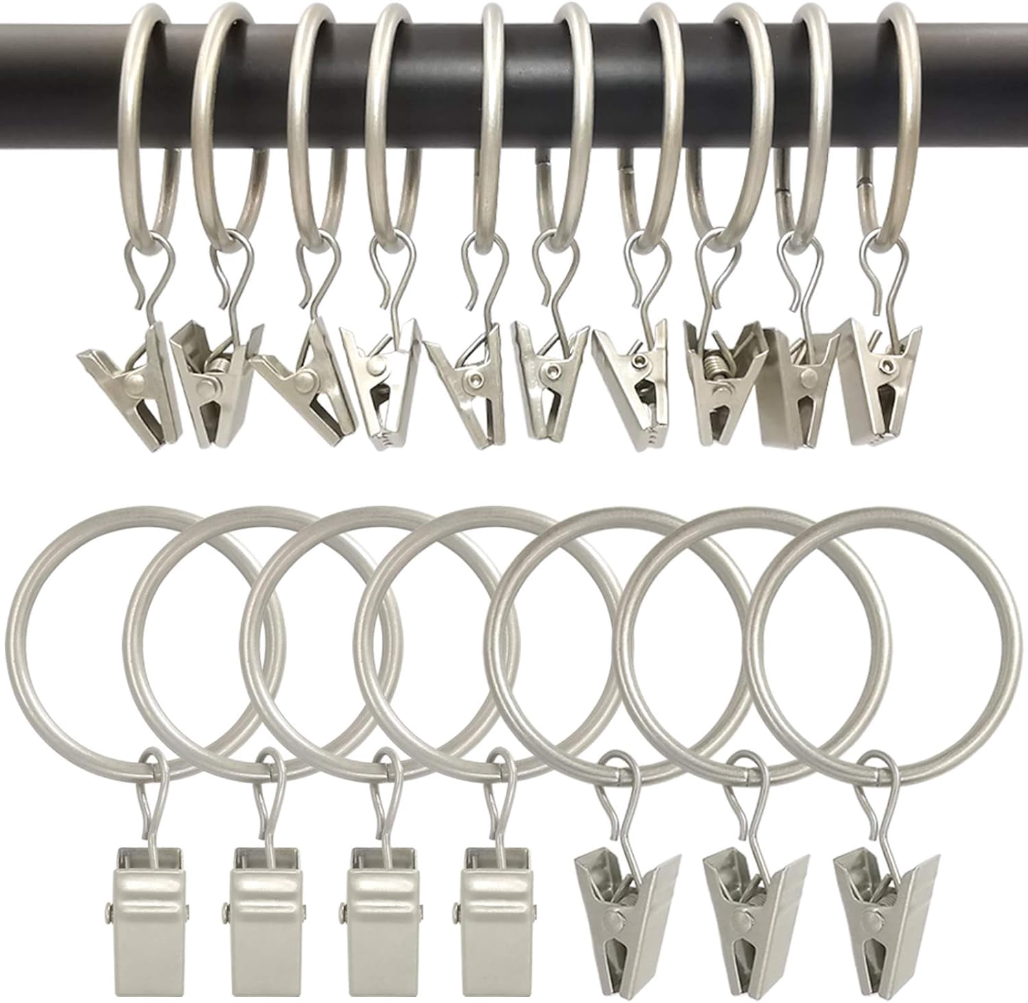 MaxxMarket 100 Pack Curtain Rings with Clips, Drapery Clip with Rings ...