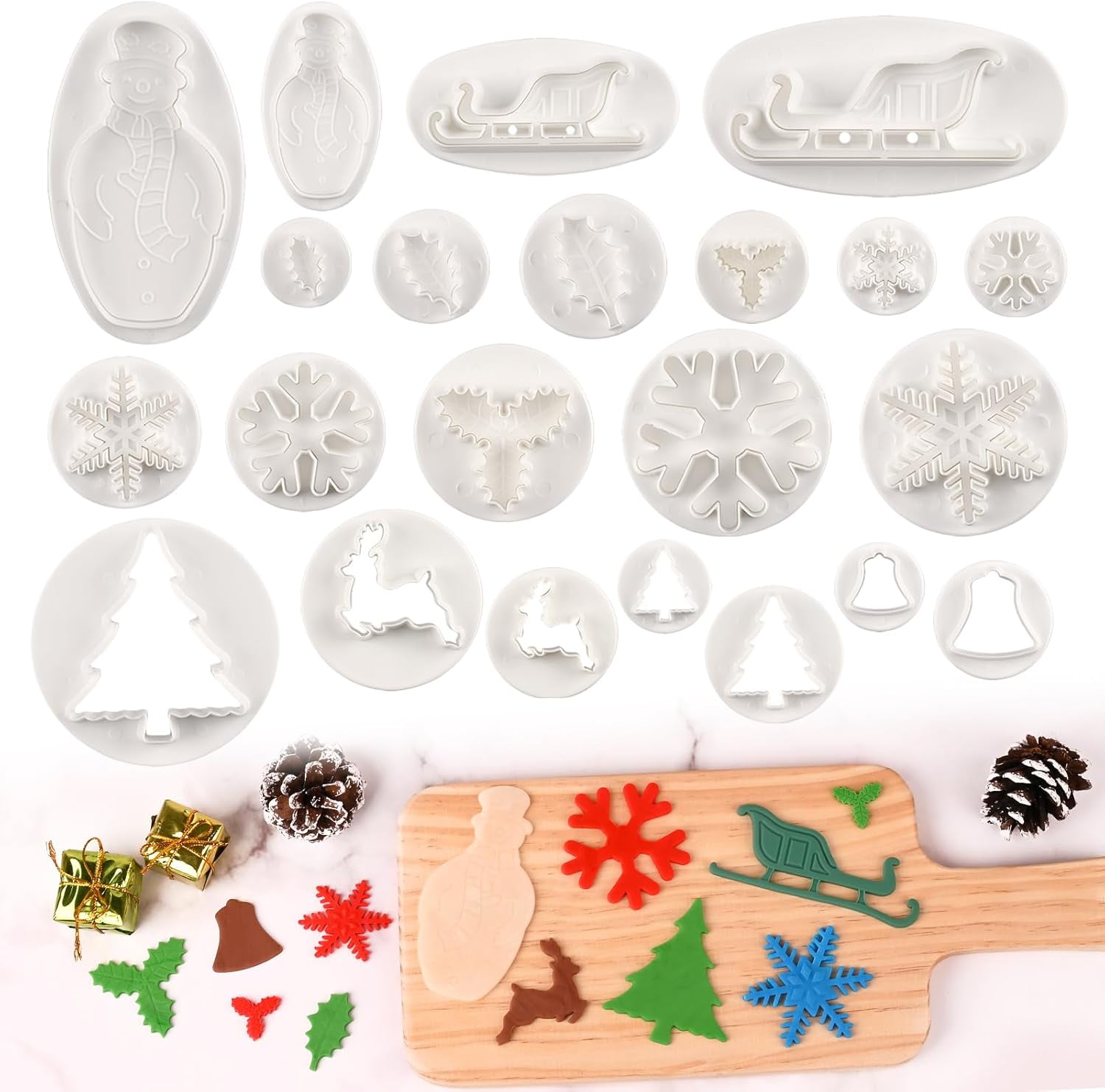 MaxxMarket 22 PCS Christmas Cookie Cutters Set, Multiple Size Plunger ...