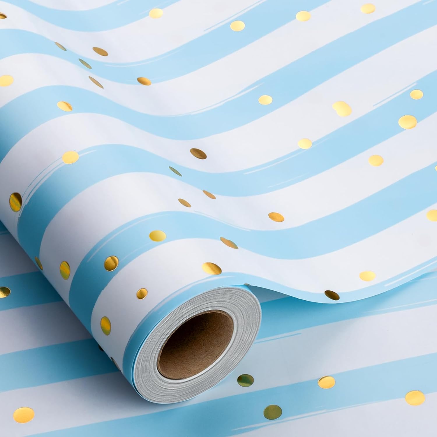 MaxxMarket Blue and White Stripe Wrapping Paper - 17 Inch X 16.5 Feet ...