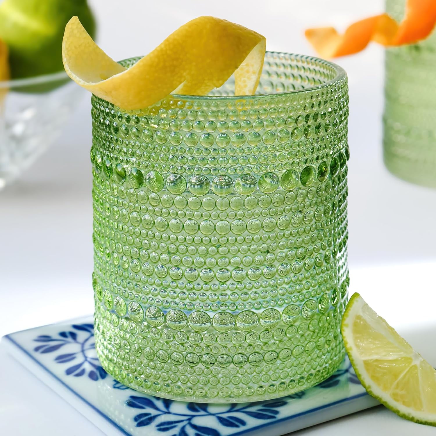 MaxxMarket Sage Green Hobnail Beaded Drinking Glasses Set of 6-10 oz ...