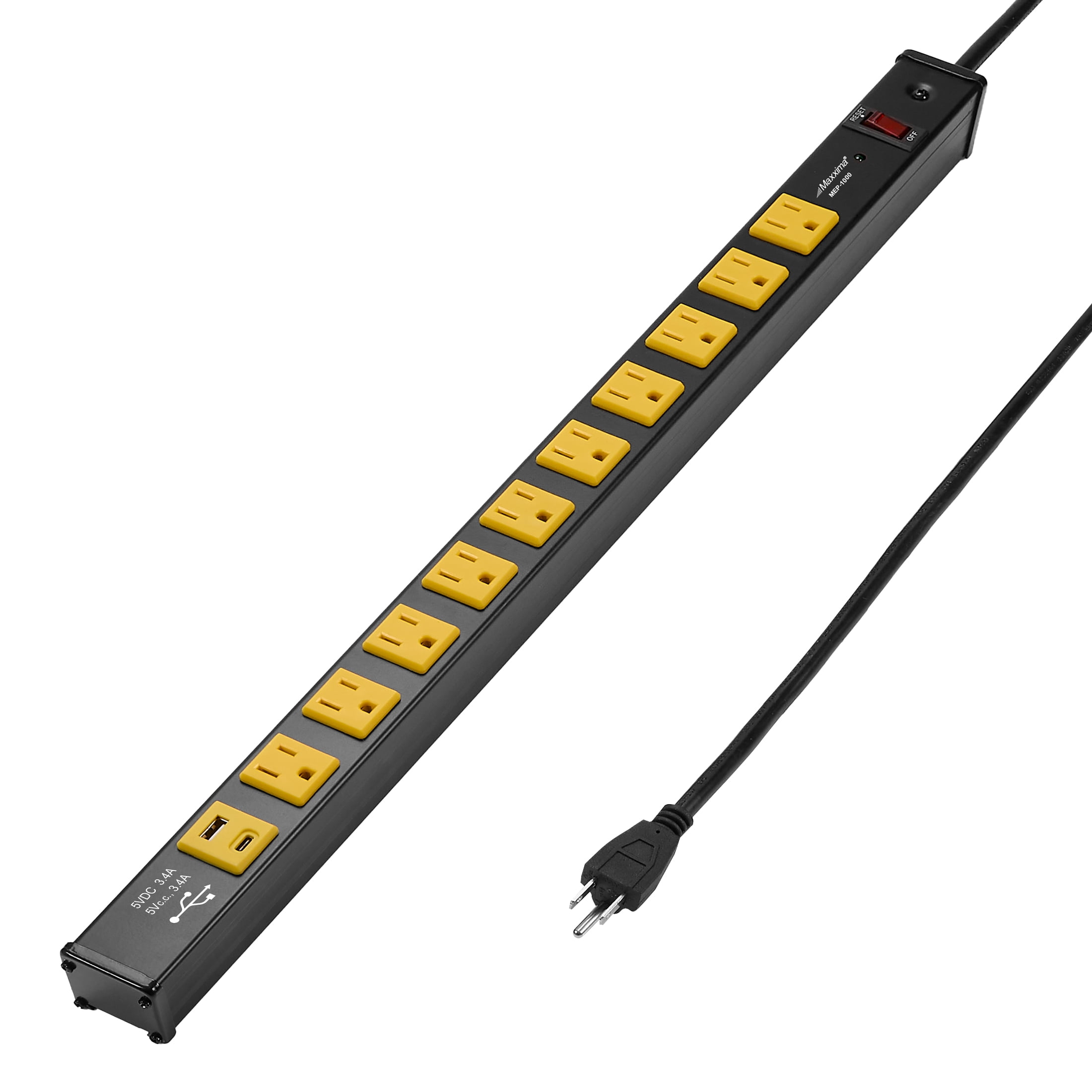Maxxima 10 Outlet Heavy Duty Power Strip with USB Type-C/A Charging ...