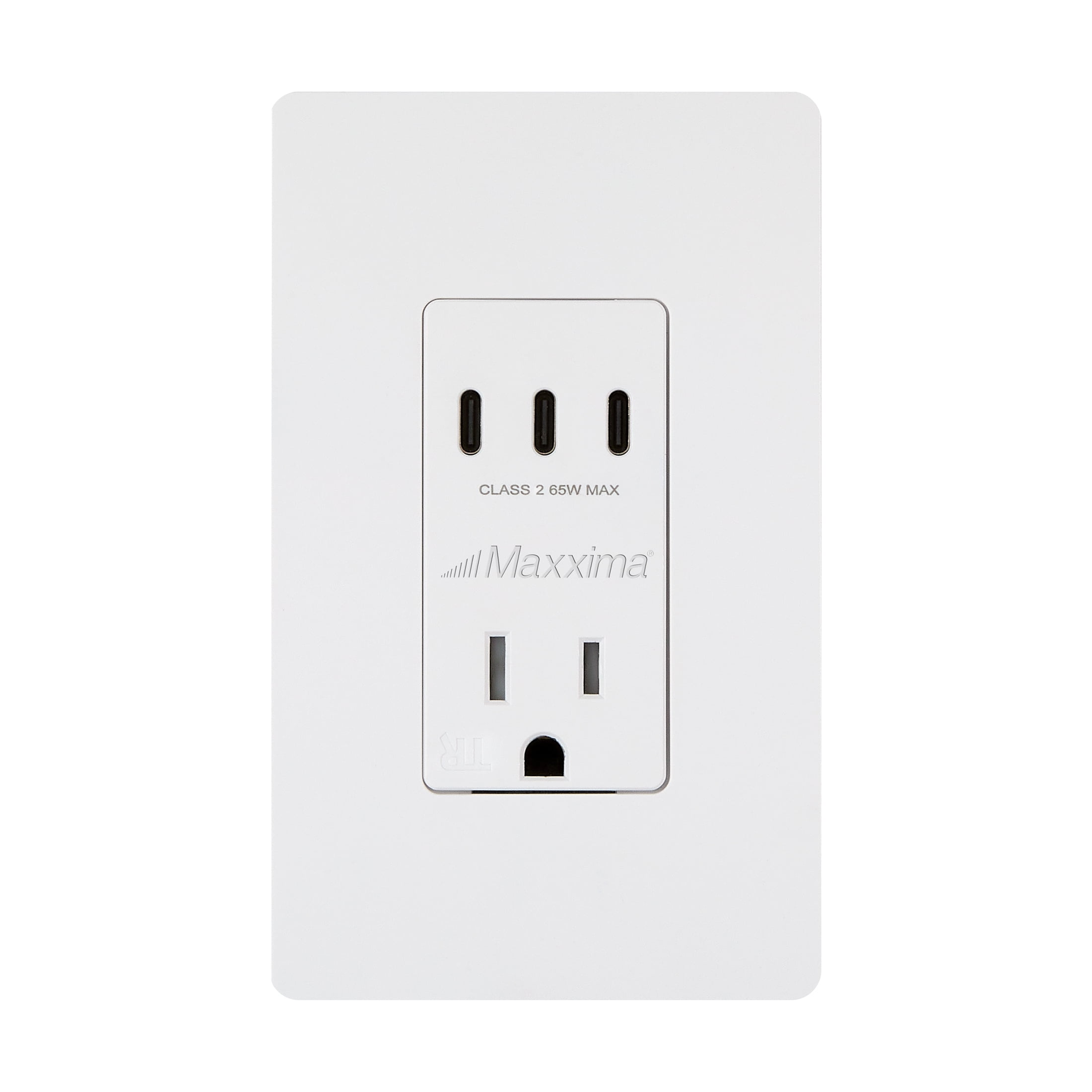 Maxxima 15A USB-C & AC Wall Outlet, 65W Power Delivery GaN QC 4.0, 3 ...