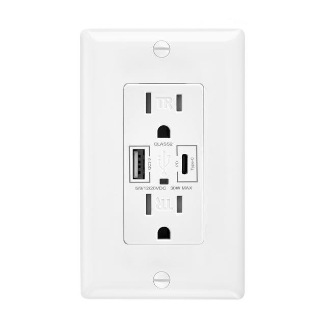 Maxxima 15A USB Wall Outlet, 30W QC 3.0 Type-C/A, High Speed Charging ...
