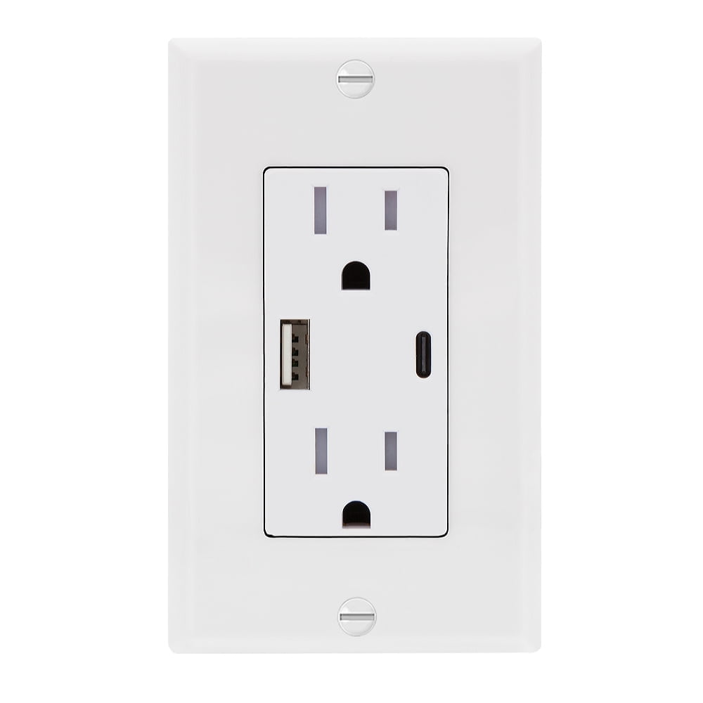 Maxxima 4.8A USB Type-C / A Wall Outlet, Vertical Charging Port, 15A ...