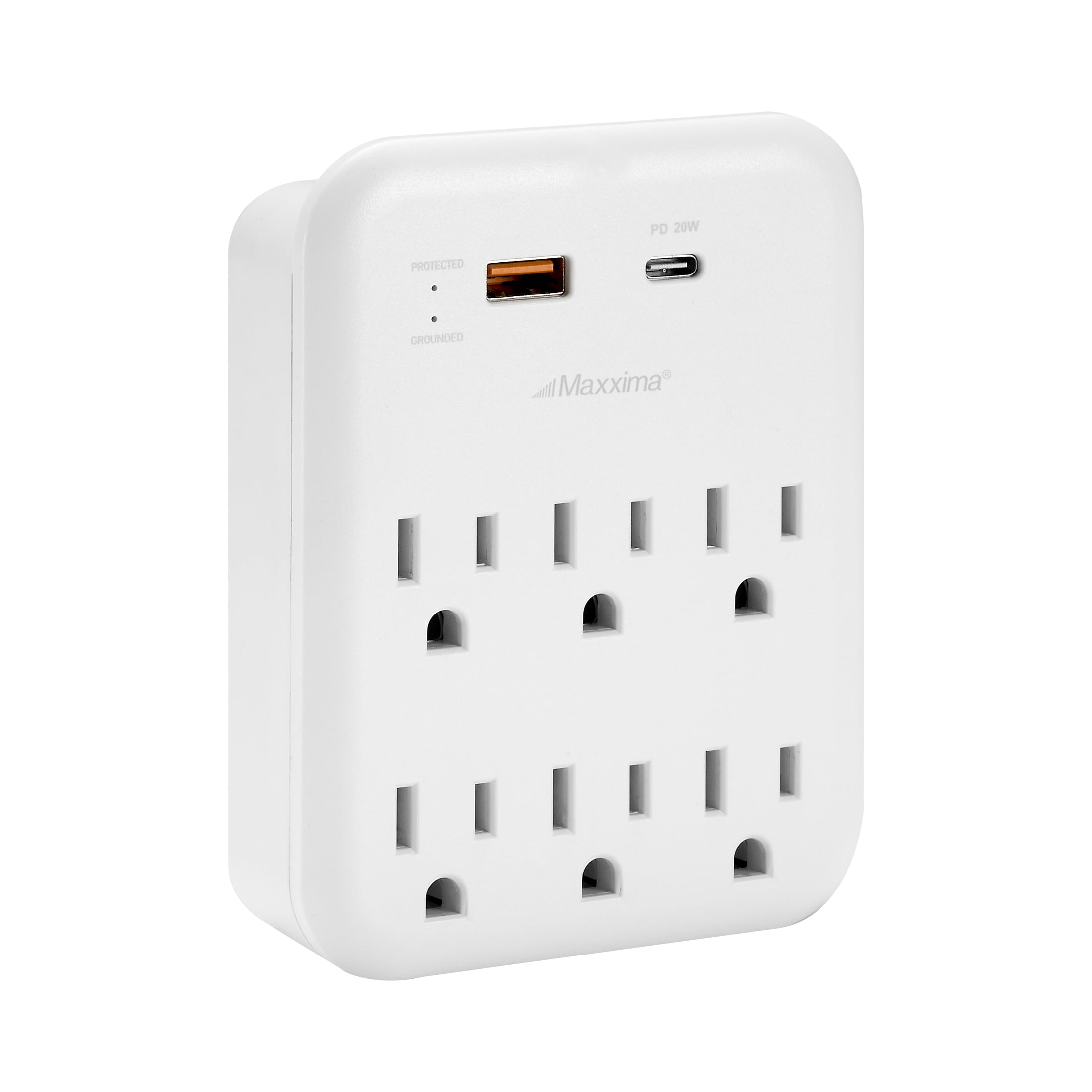 Maxxima 6 Outlet Adapter with Type-C / A USB Charging Ports, 5V 3.1A ...