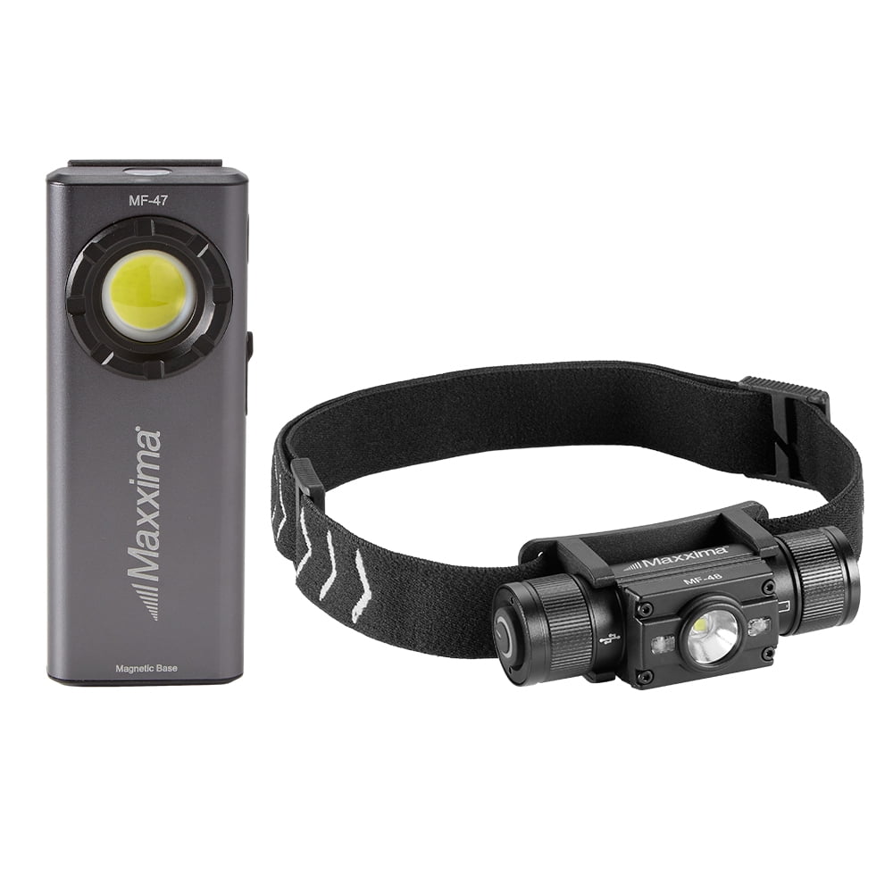 Maxxima LED Flashlight & Adjustable Headlamp Kit, Rechargeable Personal ...