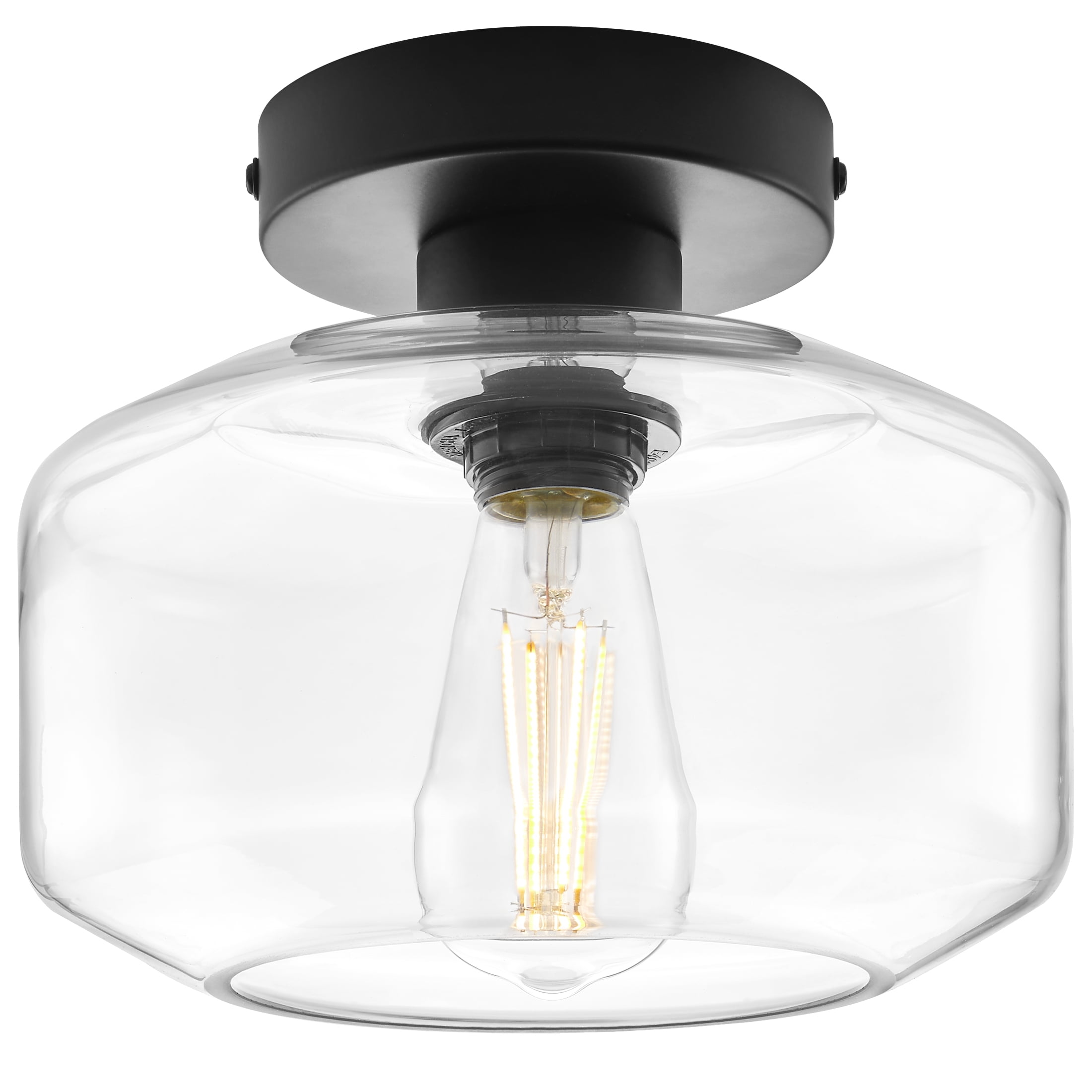 Maxxima Mount Industrial Ceiling Light Fixture Semi Flush Black Clear ...