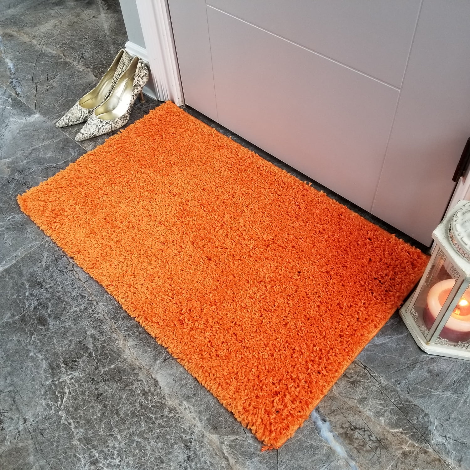Maxy Home Bella Solid Orange 1 ft. 8 in. x 2 ft. 7 in. Shag Door Mat ...