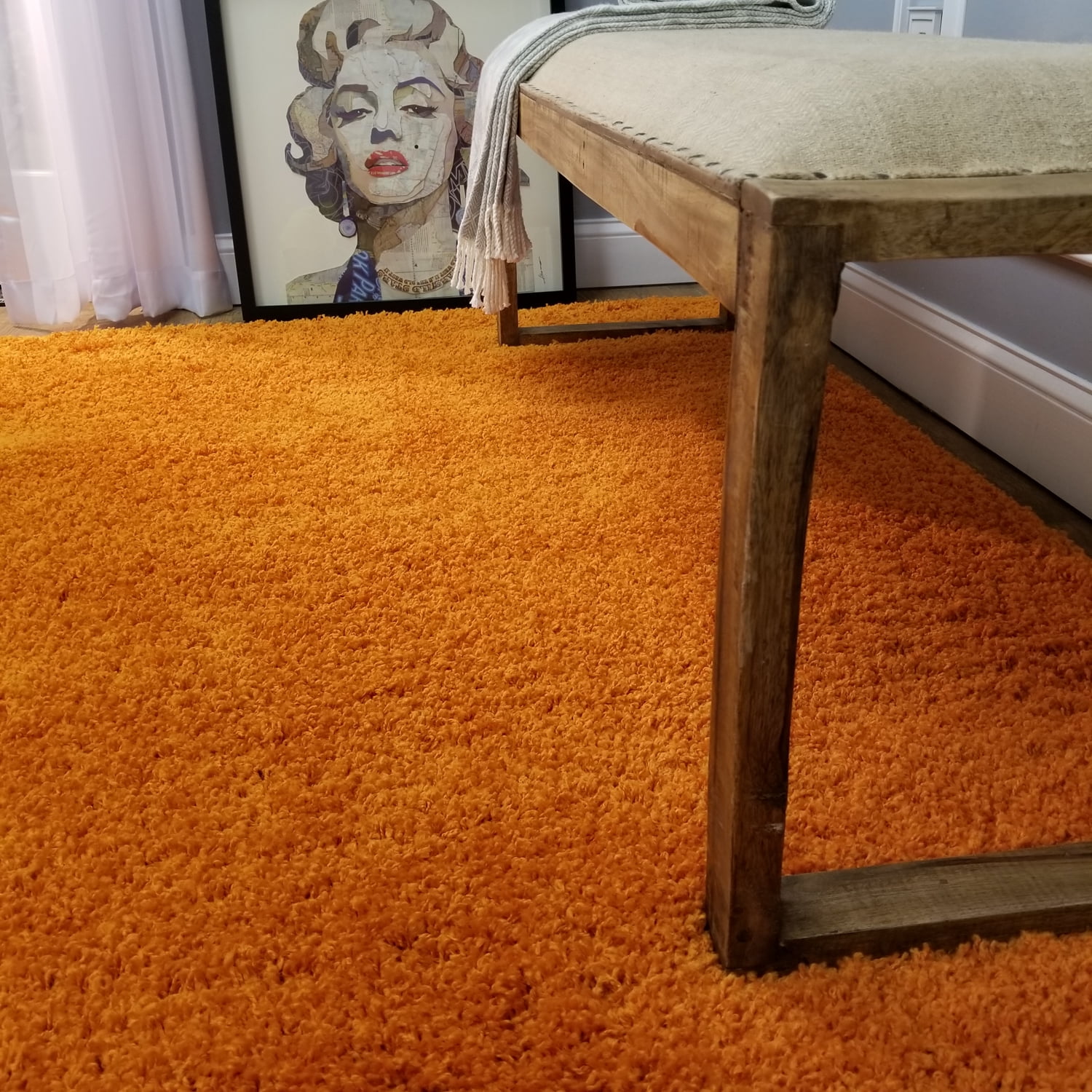 Maxy Home Bella Solid Orange 5 ft. x 7 ft. Shag Area Rug - Walmart.com