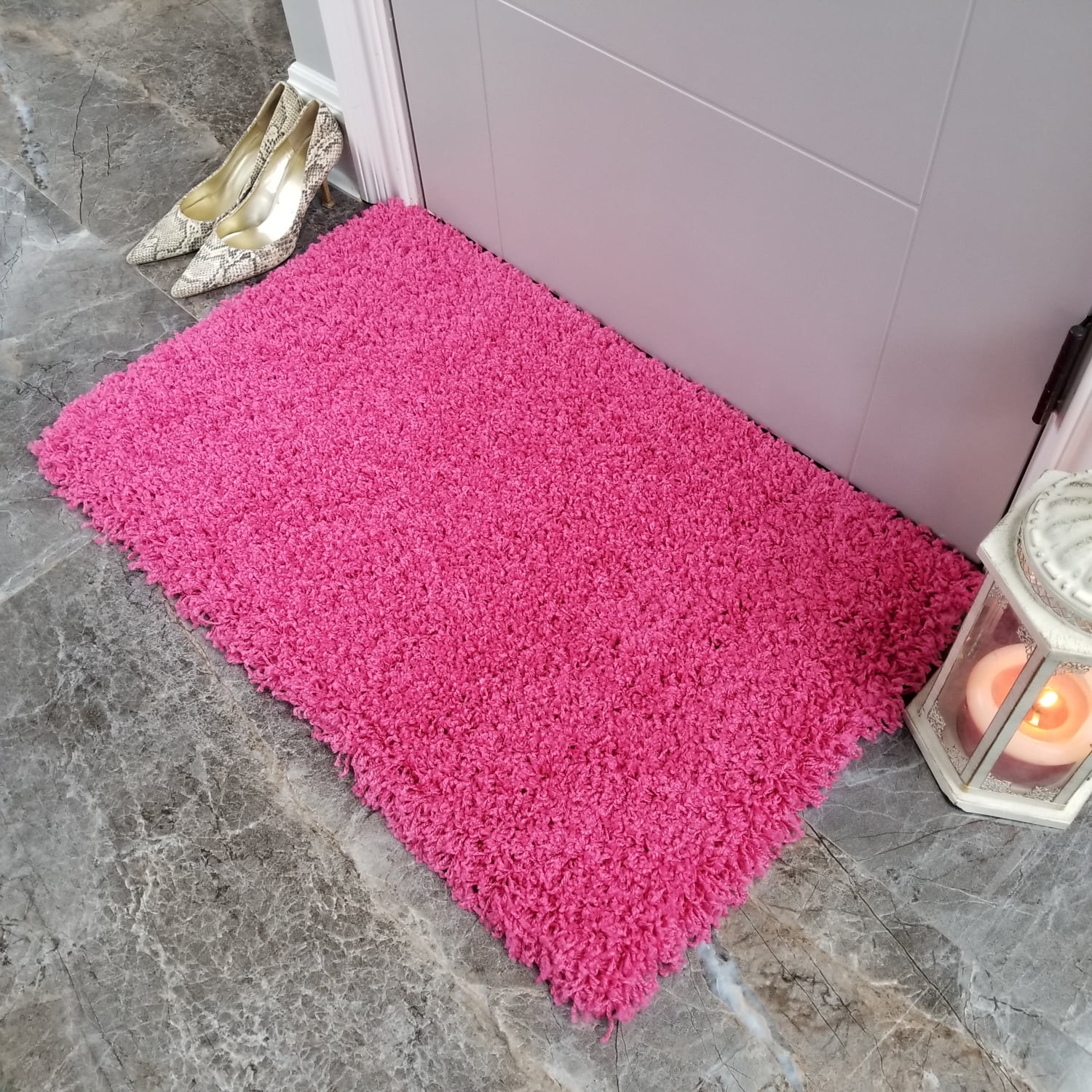 Soft Shag Area Rug 20" x 31" | Doormat Accent |Plain Solid Color PINK ...