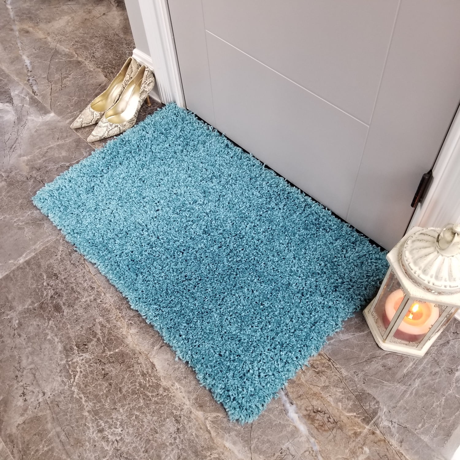 Maxy Home Bella Solid Turquoise Blue 1 ft. 8 in. x 2 ft. 7 in. Shag ...