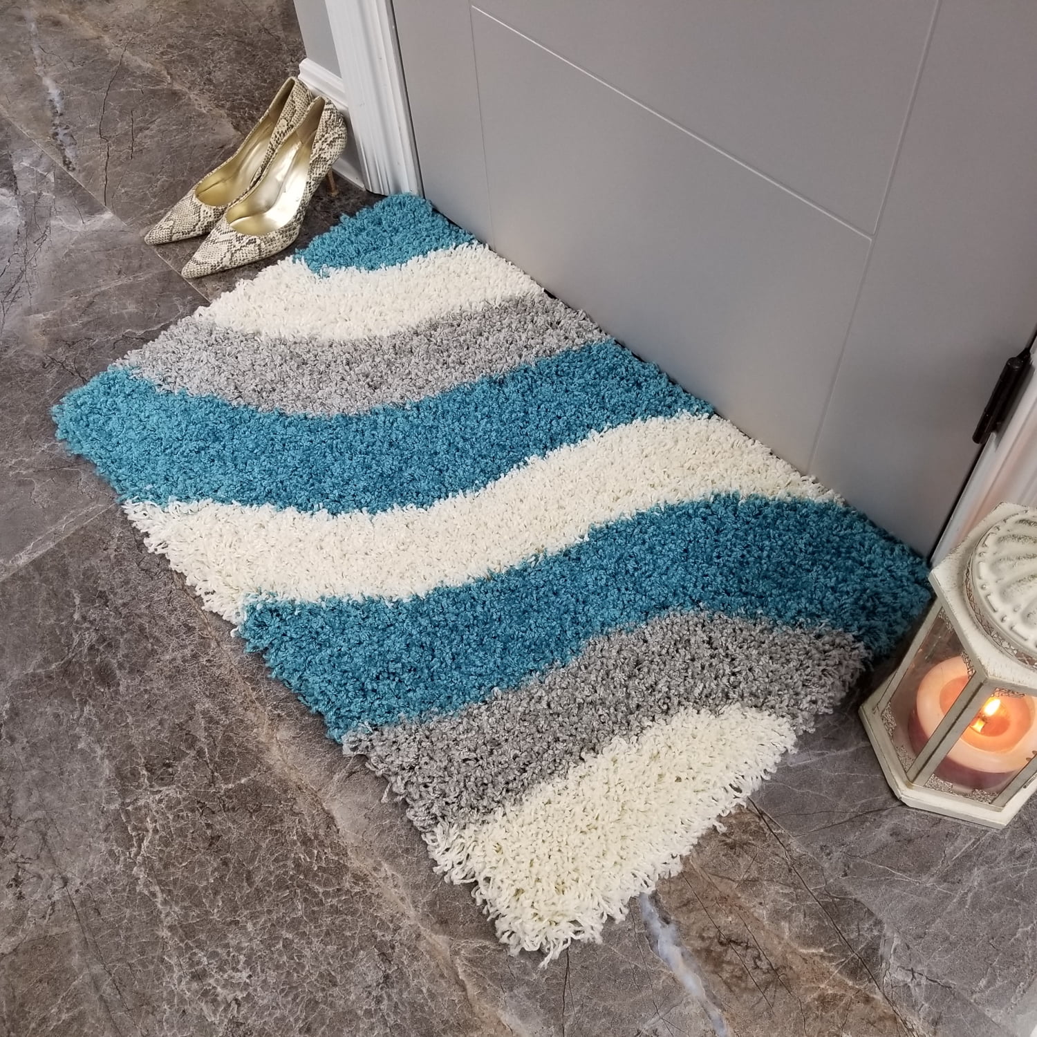 Maxy Home Bella Striped Multicolor 1 ft. 8 in. x 2 ft. 7 in. Shag Door ...